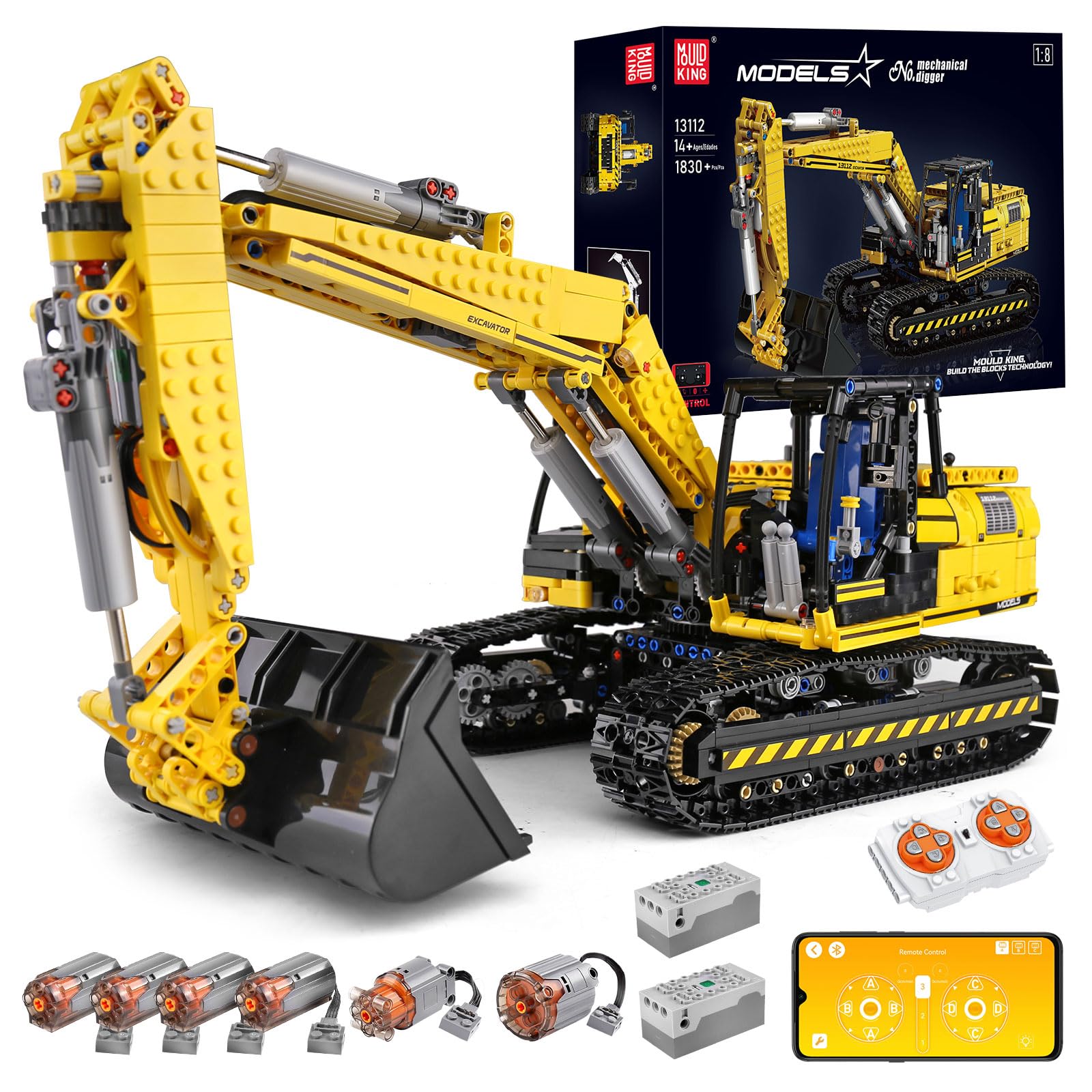 Mould King 13112 Rc Excavator Building Set For Boys, 1830 Pieces Build ...