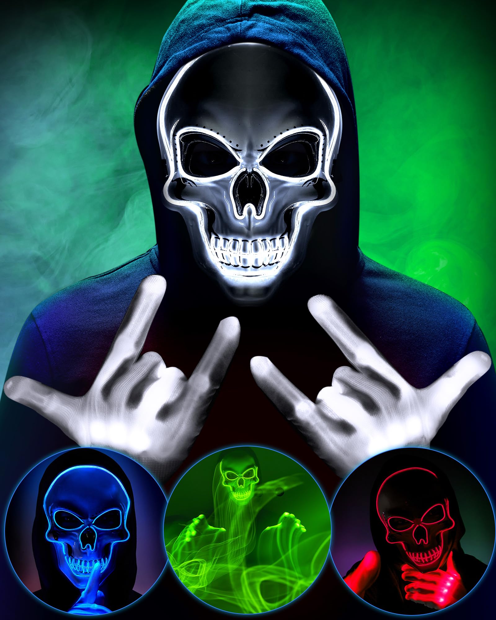 Sumind Halloween LED Mask Scary LED Skeleton Mask Purge Hacker Mask Gl ...