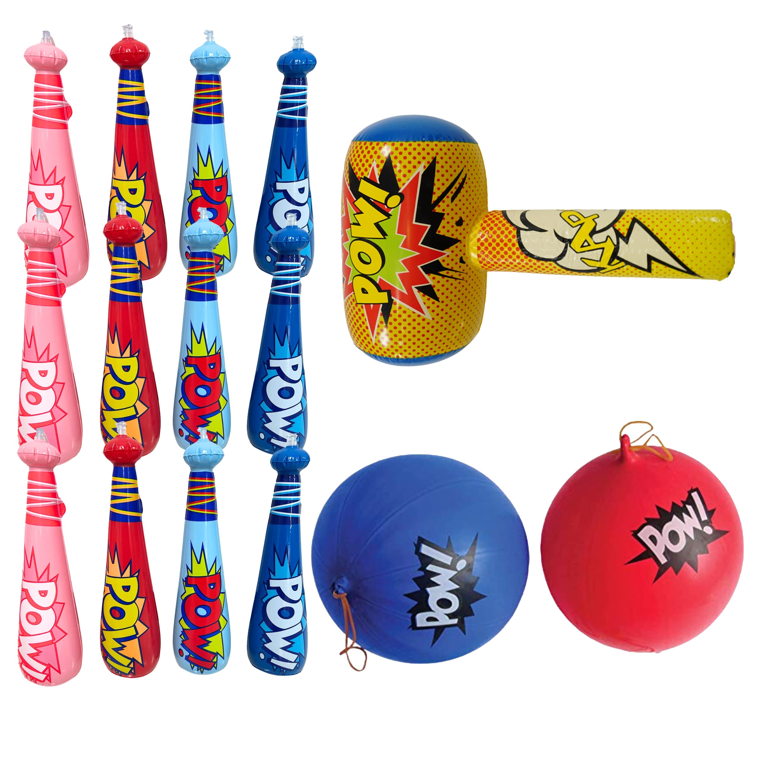25 Pc Set, 12 Oversized 20 Pow Inflatable Baseball Bats, 12 Punch ...