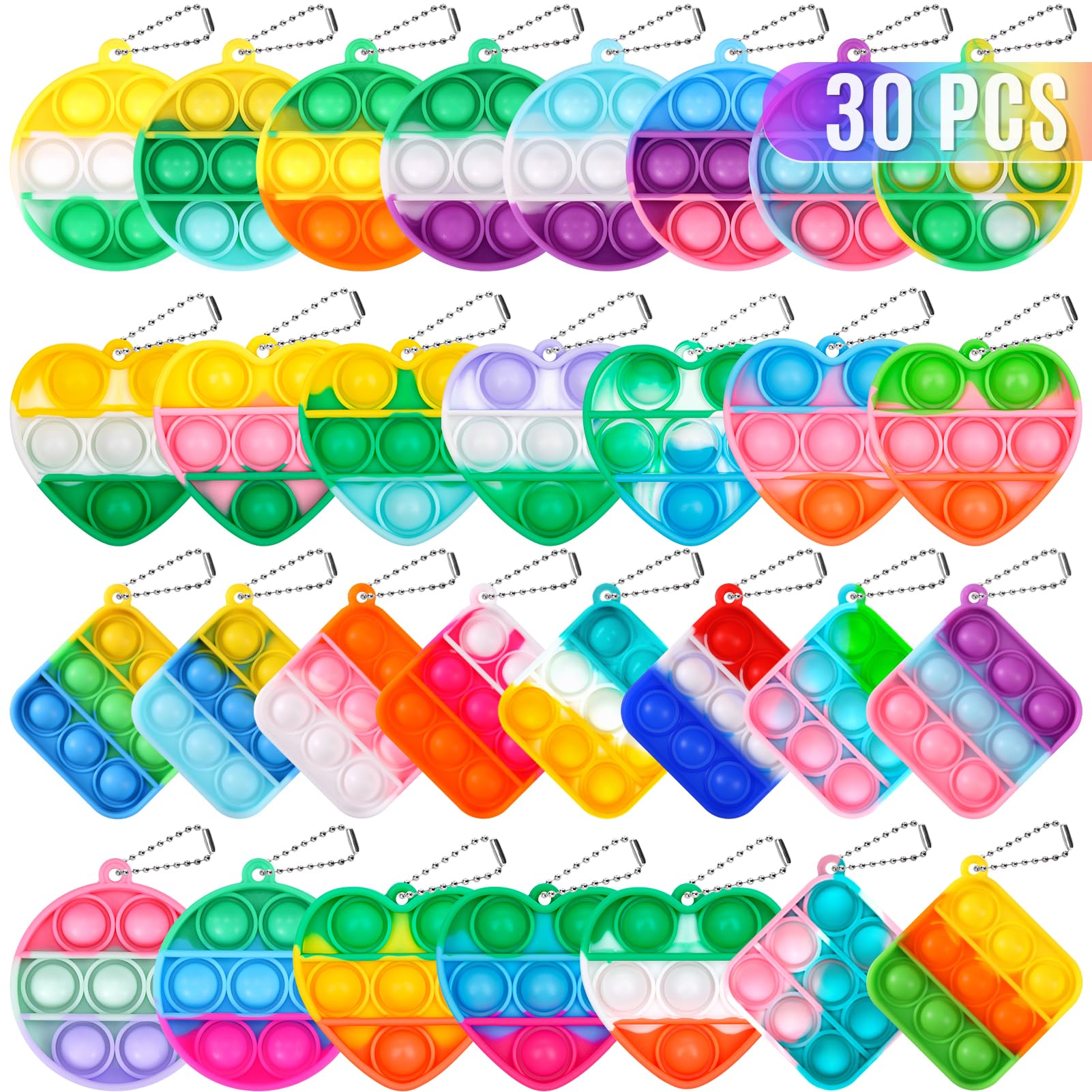 Dodolol Kids Party Favors 30 Pcs Fidget Toys Bulk Mini Pop Fidgets Key ...