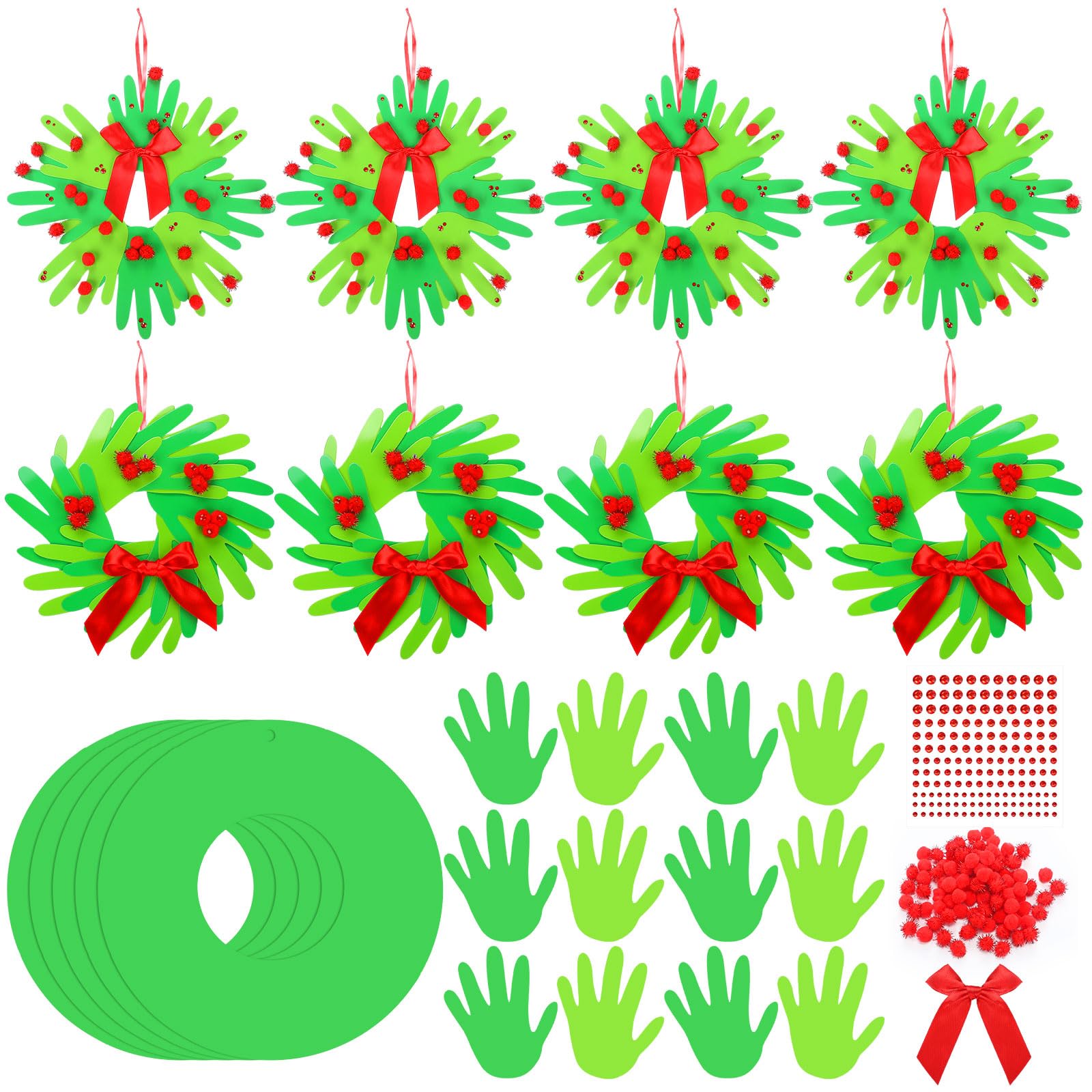 Hollowfly 48 Set Christmas Handprint Wreath Craft Kits DIY Paper Hand ...