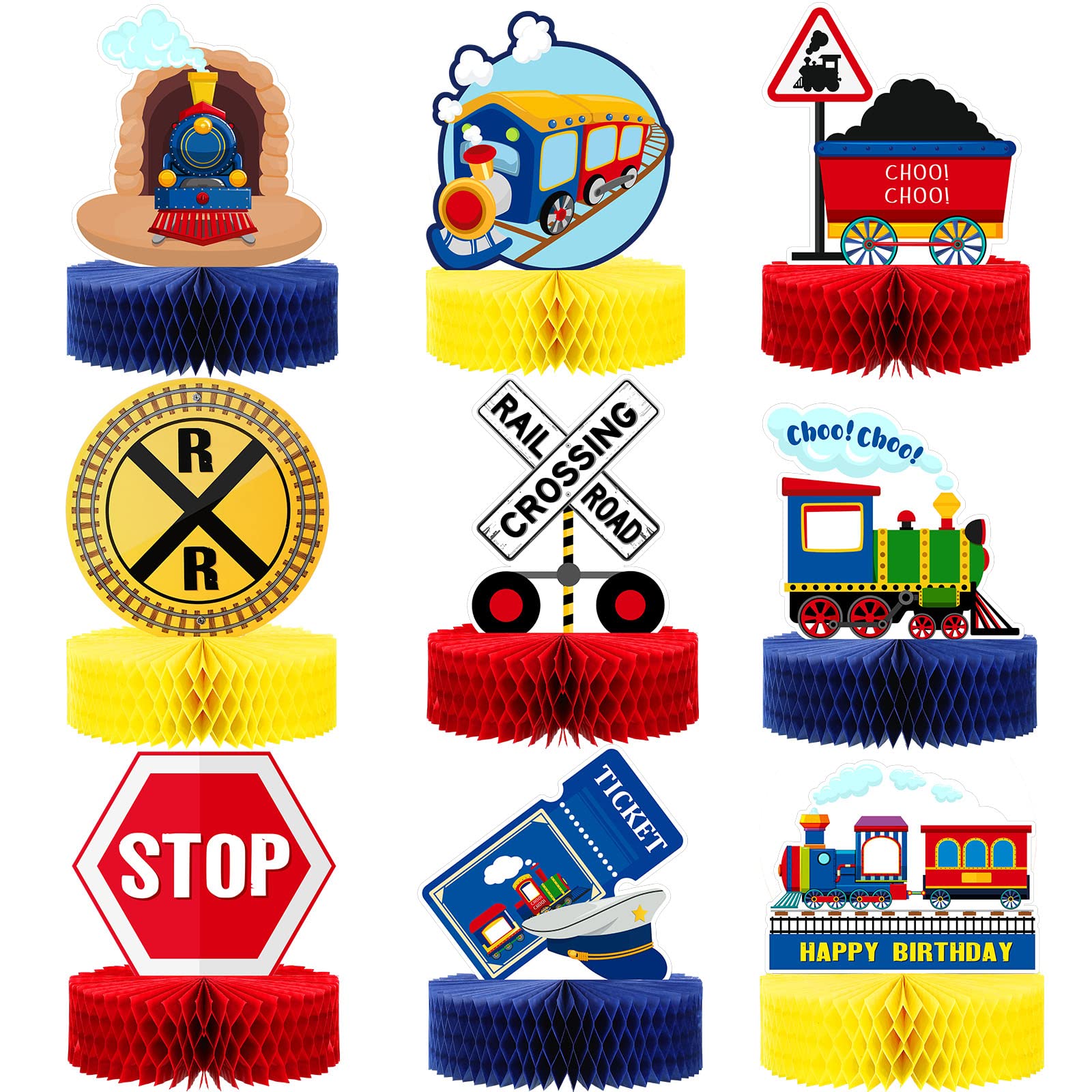 9 Pcs Railroad Train Crossing Theme Honeycomb Centerpieces Party ...