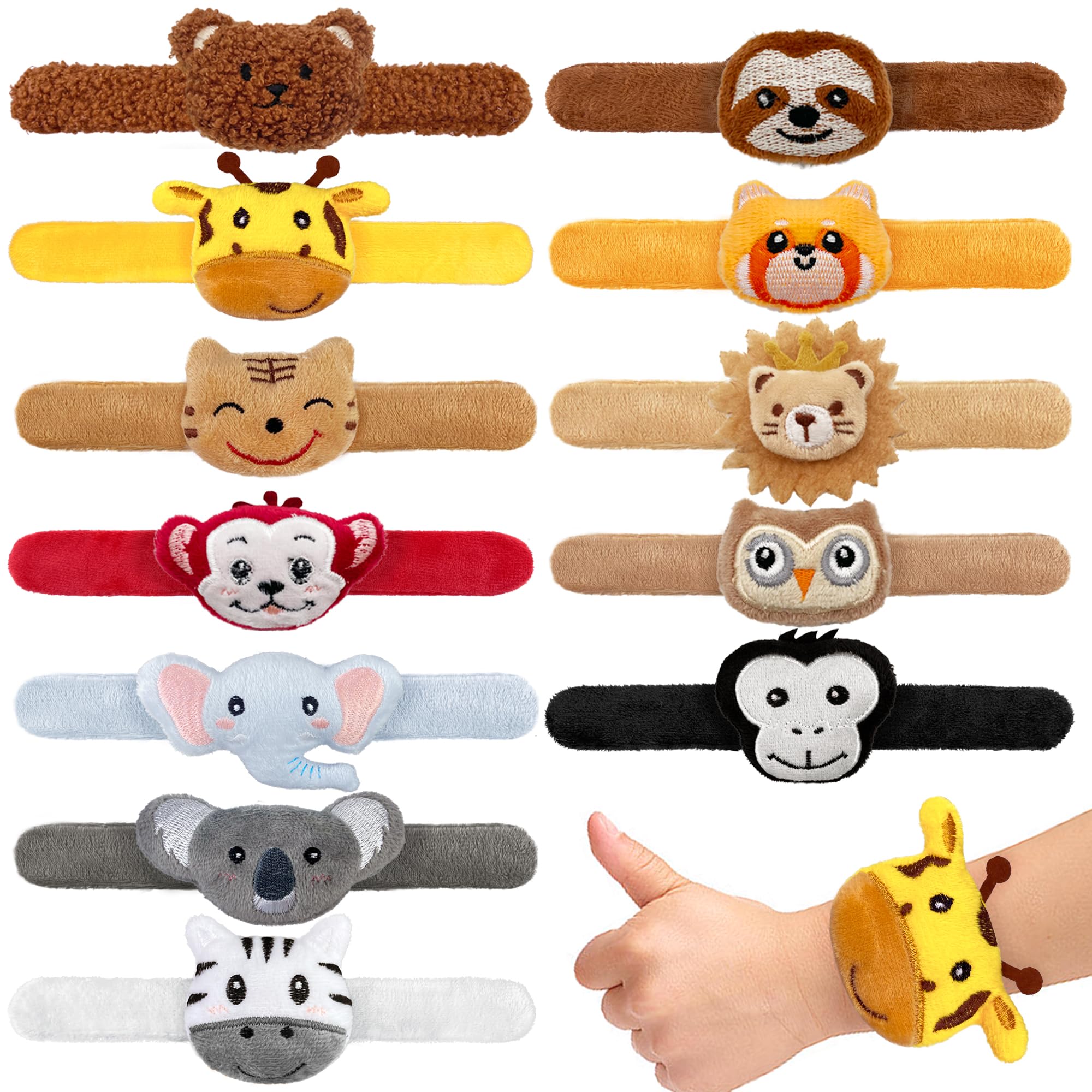 12 PCS Stuffed Jungle Animal Slap Bracelets Plush Animal Snap Bracelets ...