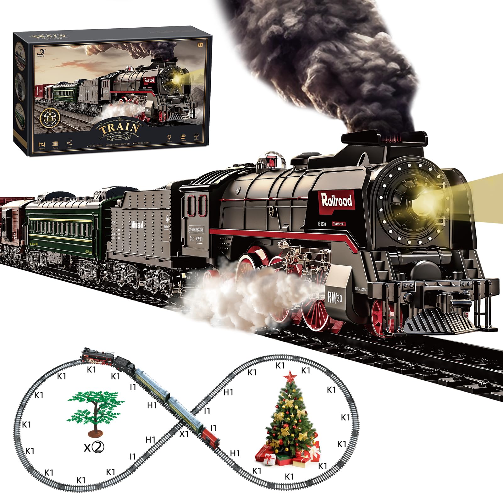 Hitish Train Set For Kids, Electric Train Toys With Realistic Light ...