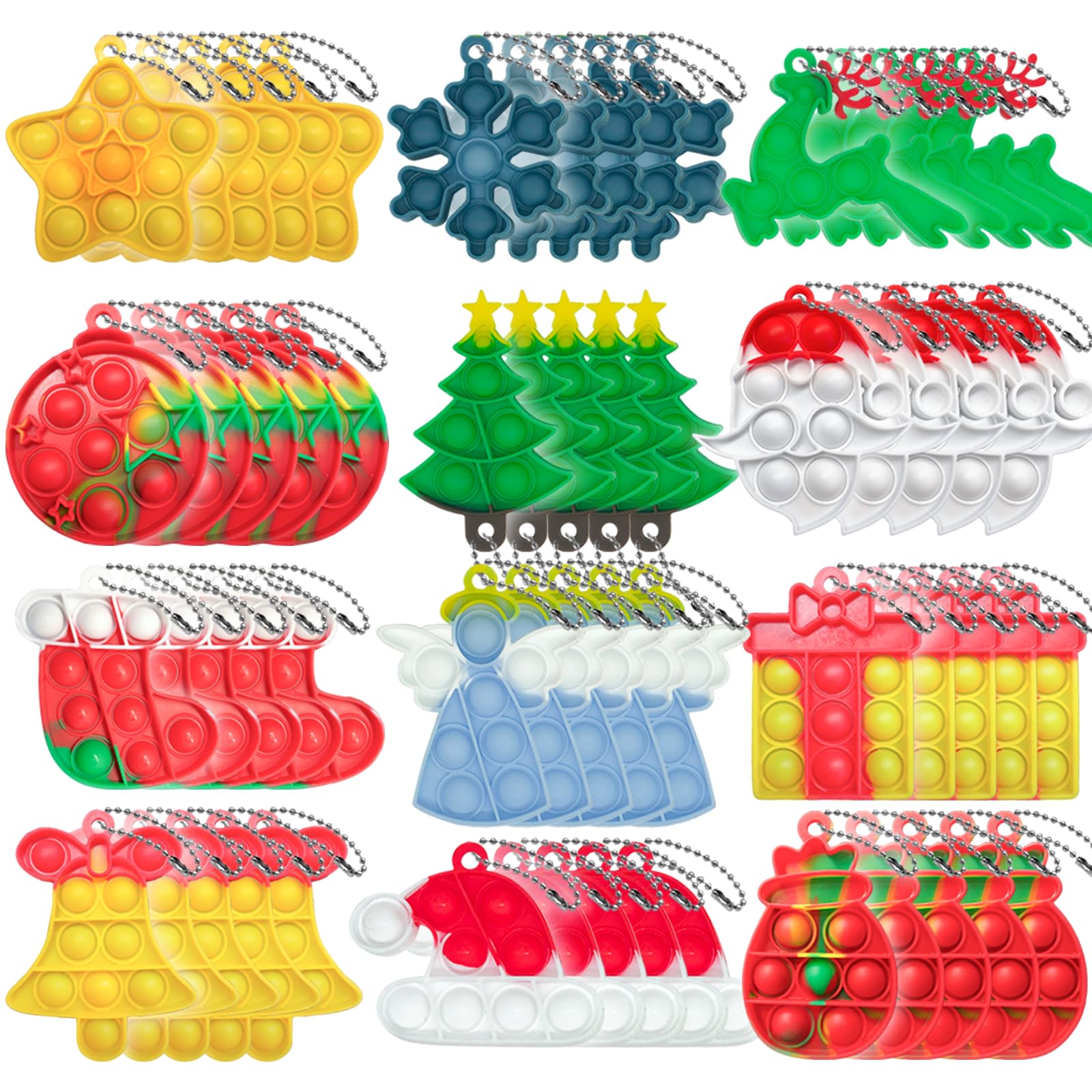 60PCS Christmas Mini Pop Keychain Fidget Toy, Mini Push Pop Bubble Fid ...