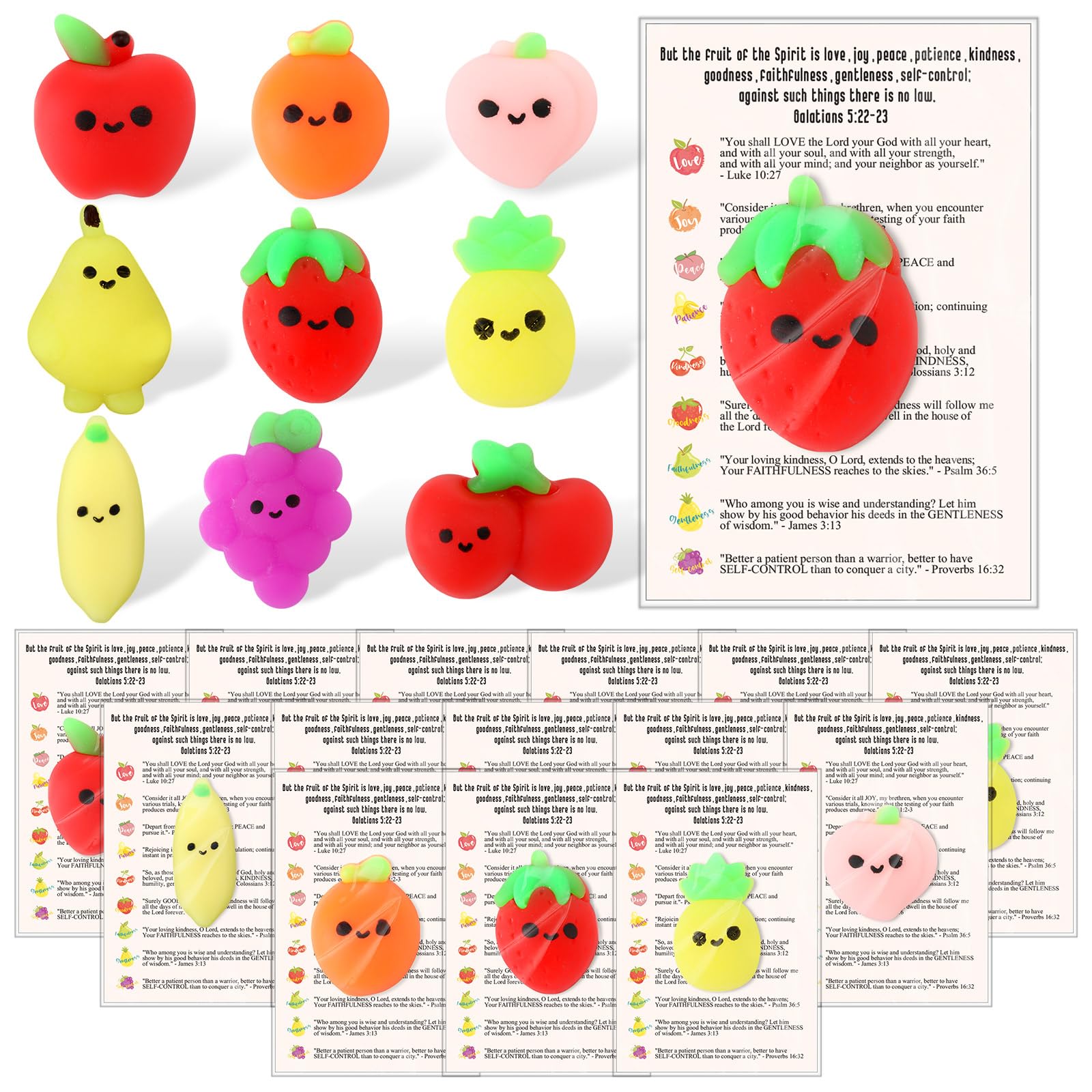 Fuyoooo 45 Sets Christian Fruit of The Spirit Gifts Bulk Mini Fruit Sq ...