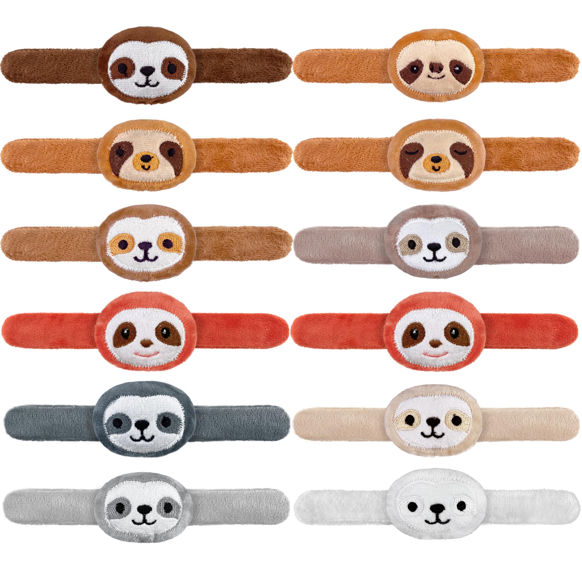 12 PCS Stuffed Sloth Animal Slap Bracelets Plush Animal Snap Bracelets ...