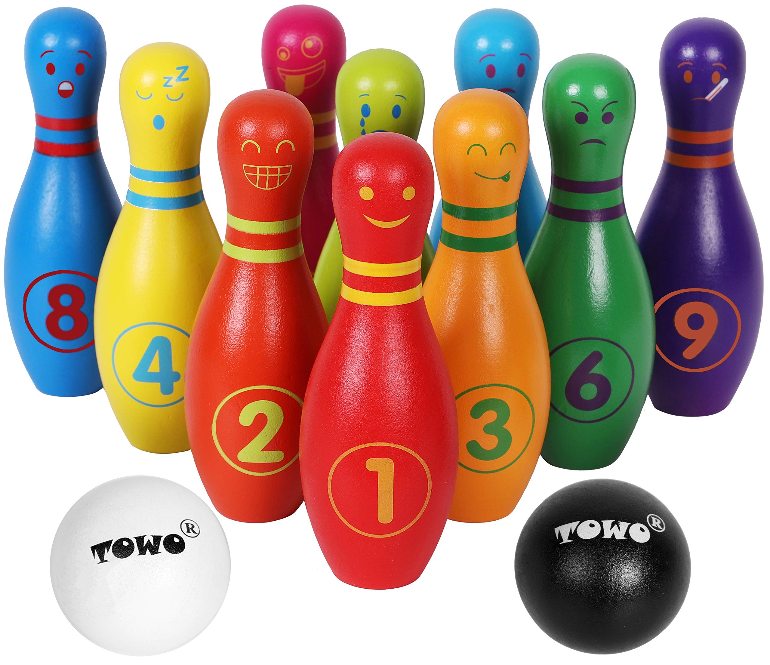TOWO Wooden Skittles for Children - Wooden Skittle Set with Animal Fac ...