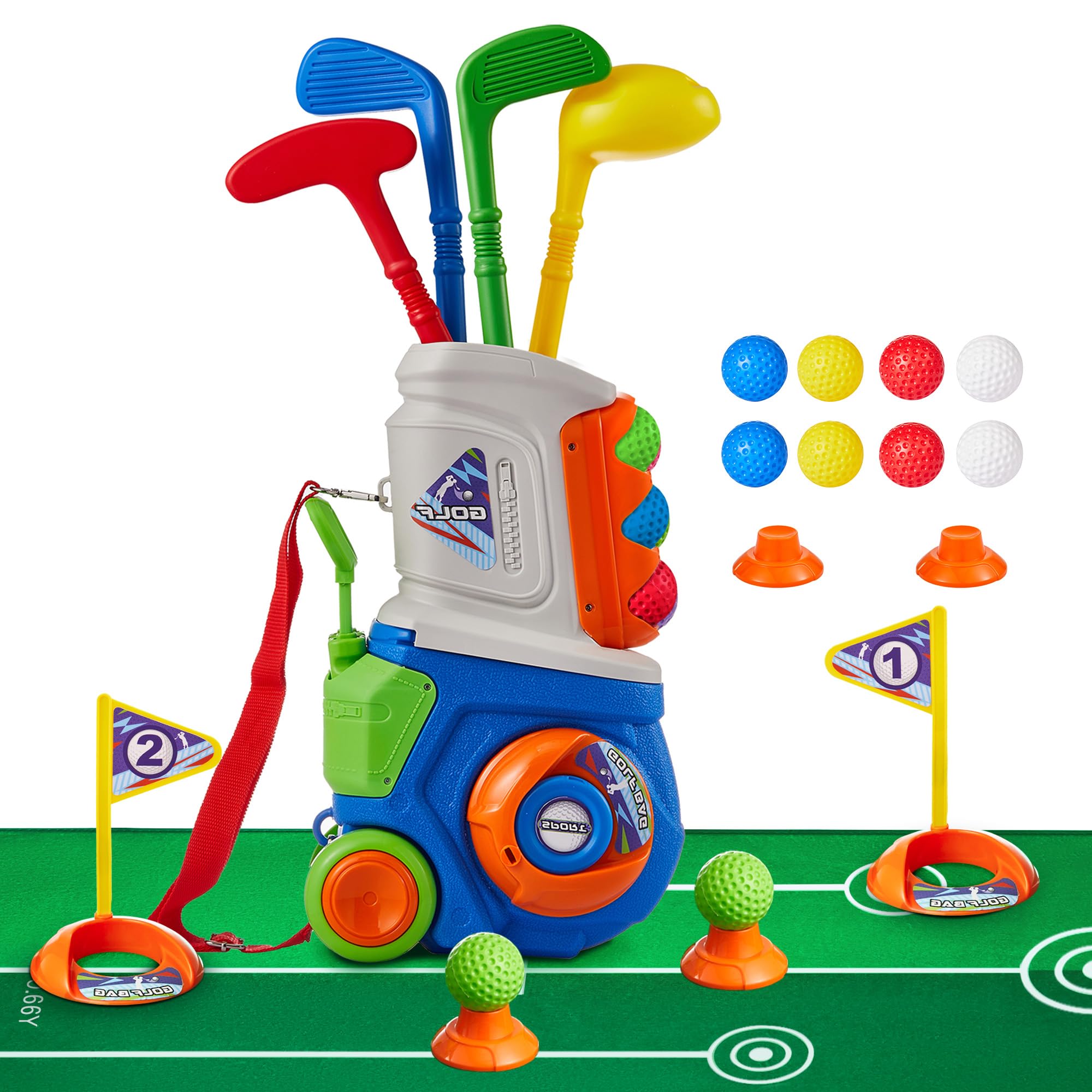 PJG Toddler Golf Set - 4 Plastic Clubs & 10 Balls, Indoor/Outdoor, Blu ...