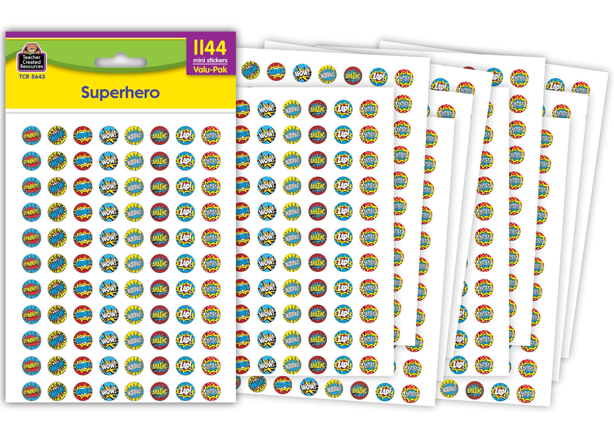 Teacher Created Resources Superhero Mini Stickers Valu-Pak, 3/8 in ...