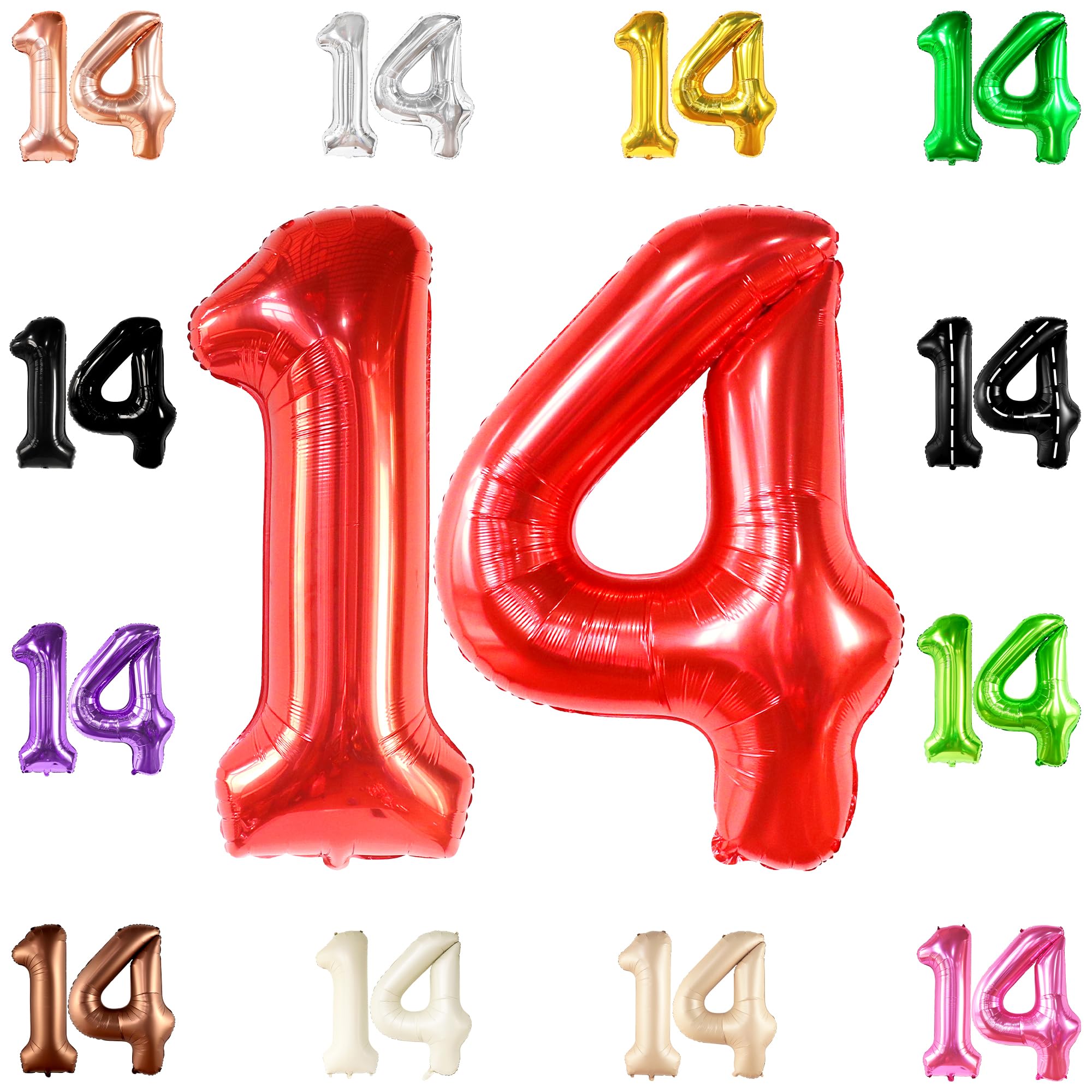Katchon, Red 14 Balloon Numbers - Giant, 40 Inch | Number 14 Balloons ...