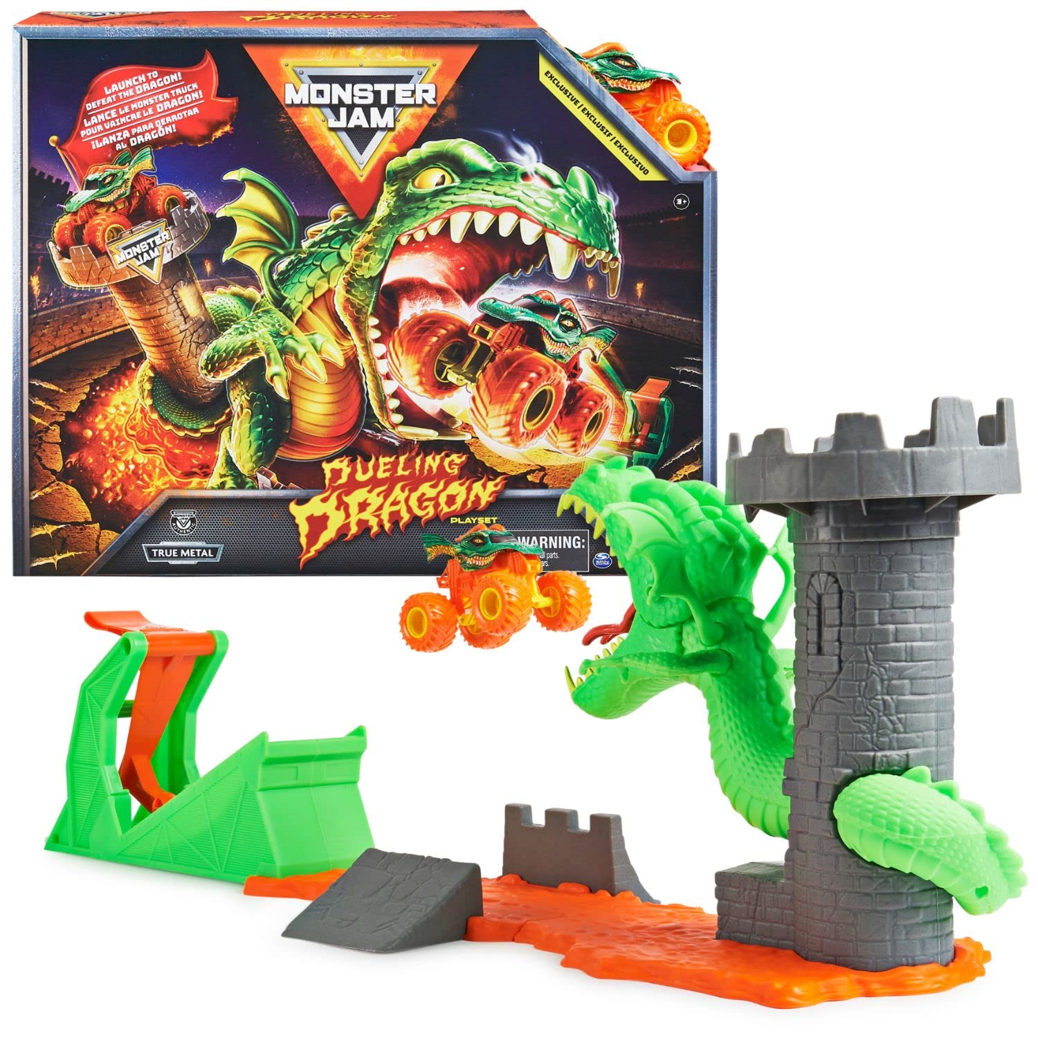 Monster Jam Dueling Dragon Playset with Exclusive 1:64 Scale Dragon Tr ...