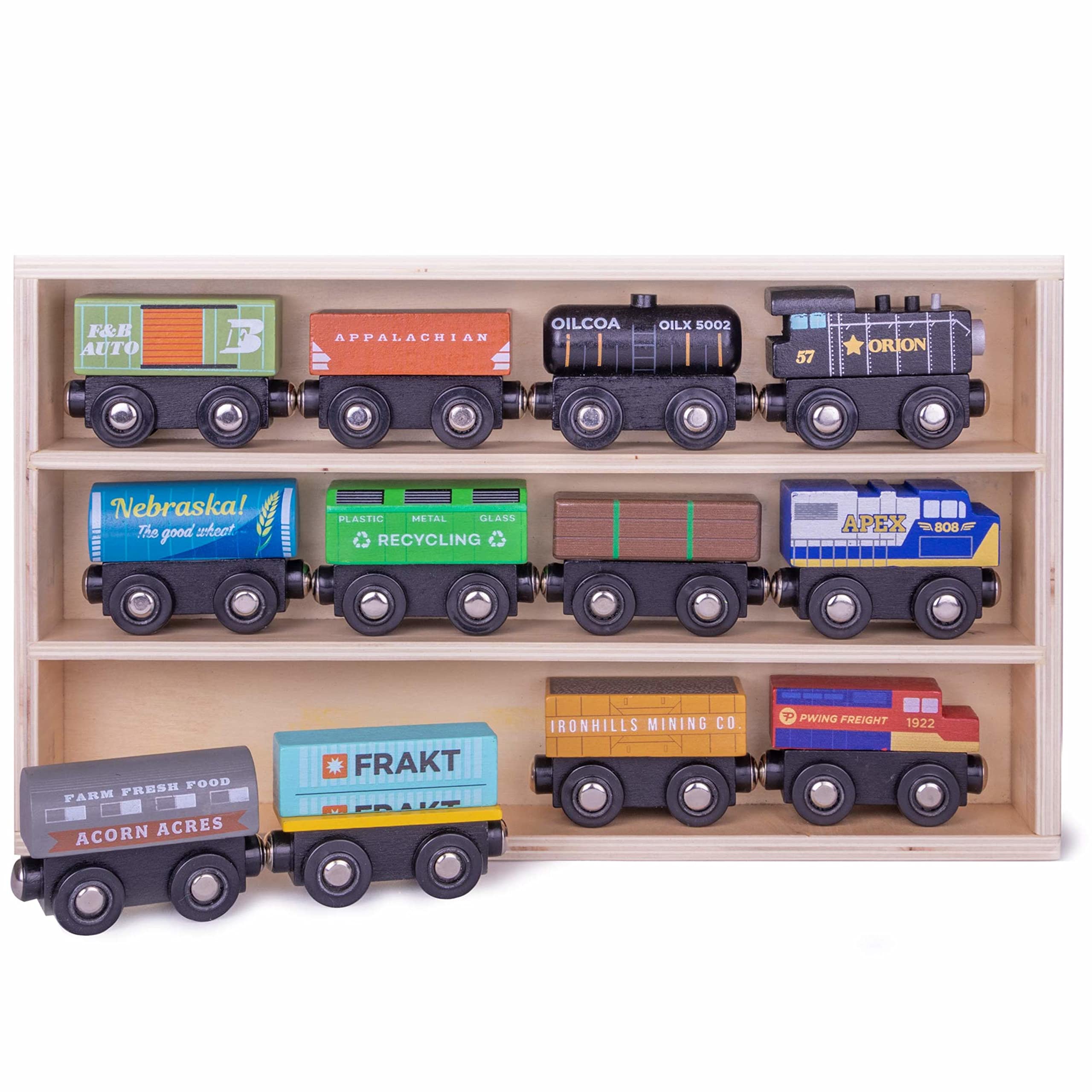 Playtime Express Train Set | 12-Piece Wooden Train Box | Includes ...
