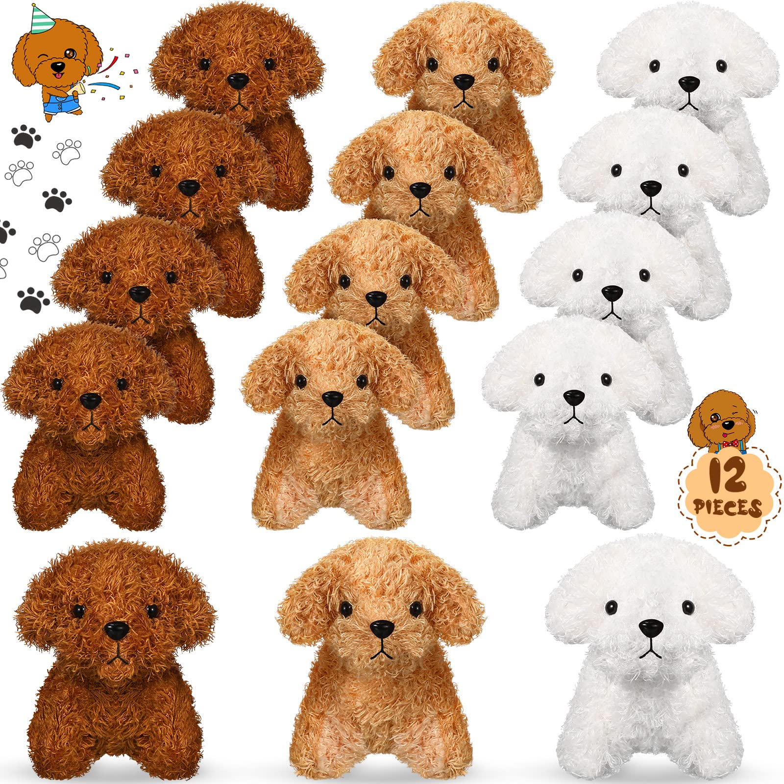 Skylety 12 Pcs 5'' Mini Dogs Stuffed Bulk Animal Puppy Party Favor Cut ...