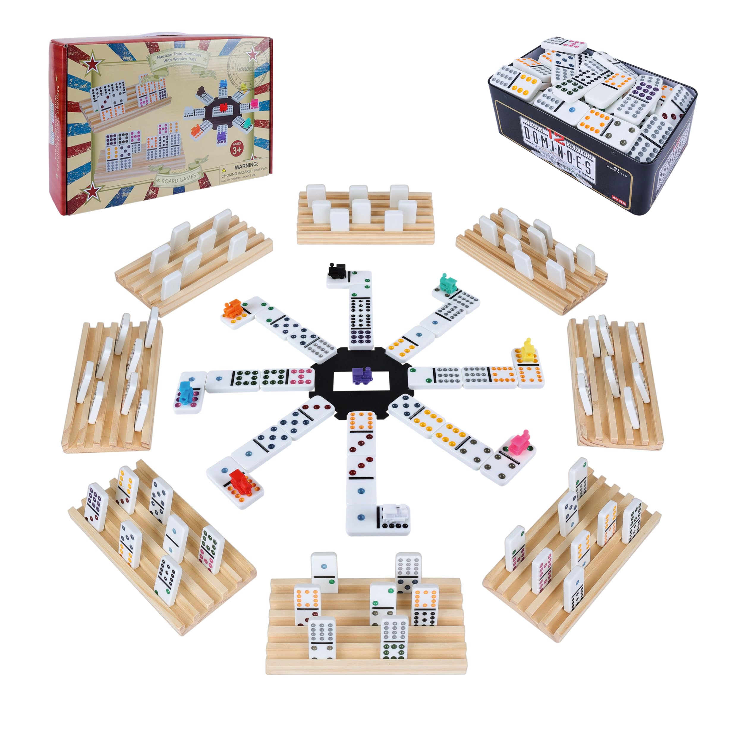 Gonoelec Double 12 Mexican Train Dominoes Set - 91 Color Dot Tiles, 8 ...