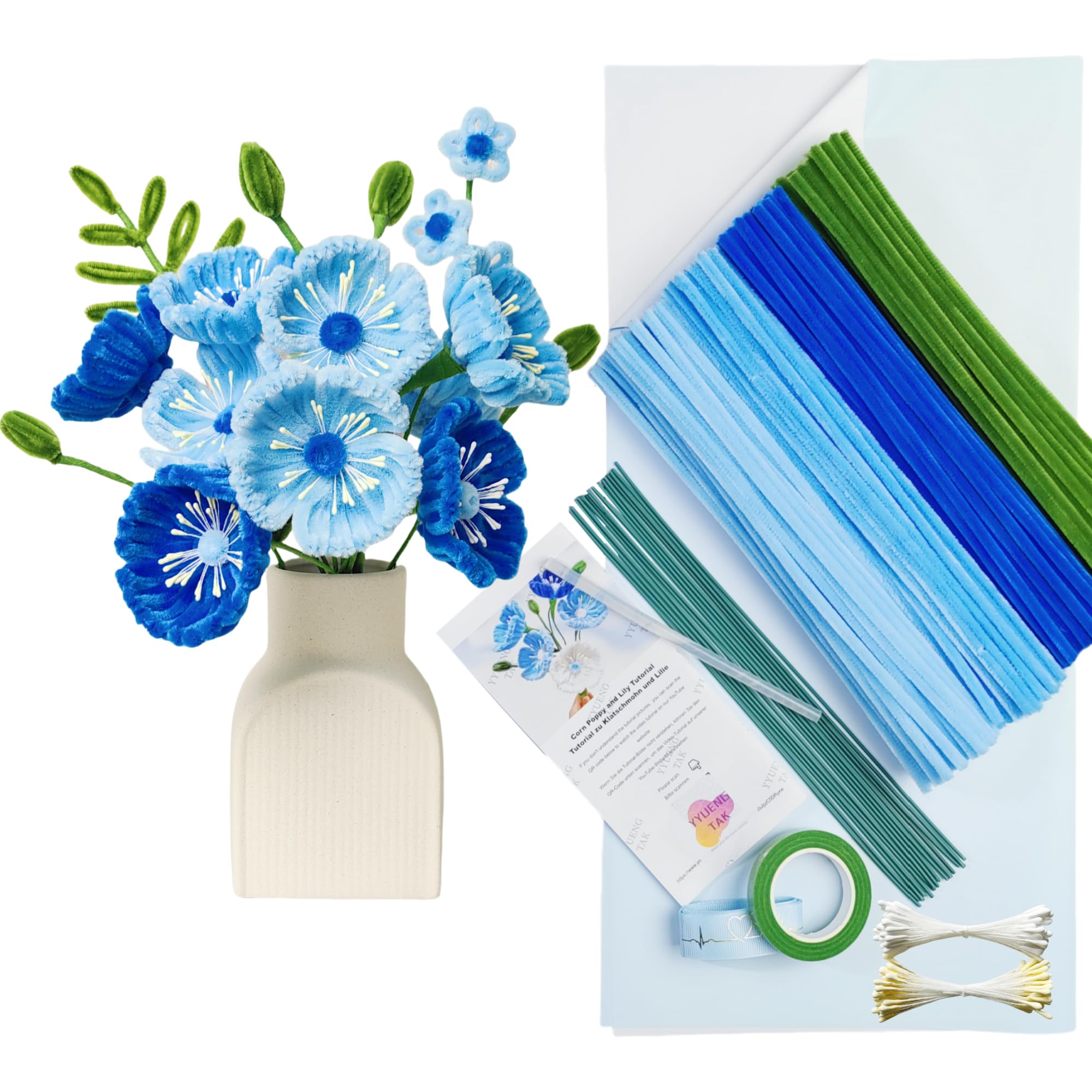 YYUENG TAK 200 pcs Blue Pipe Cleaner Flowers Craft kit for DIY Corn ...