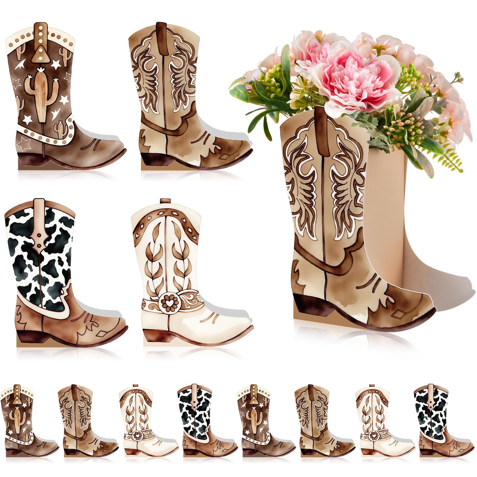 Memorywuu 12 Set Western Boots Flower Boxes Centerpiece Boot Shape Gift ...