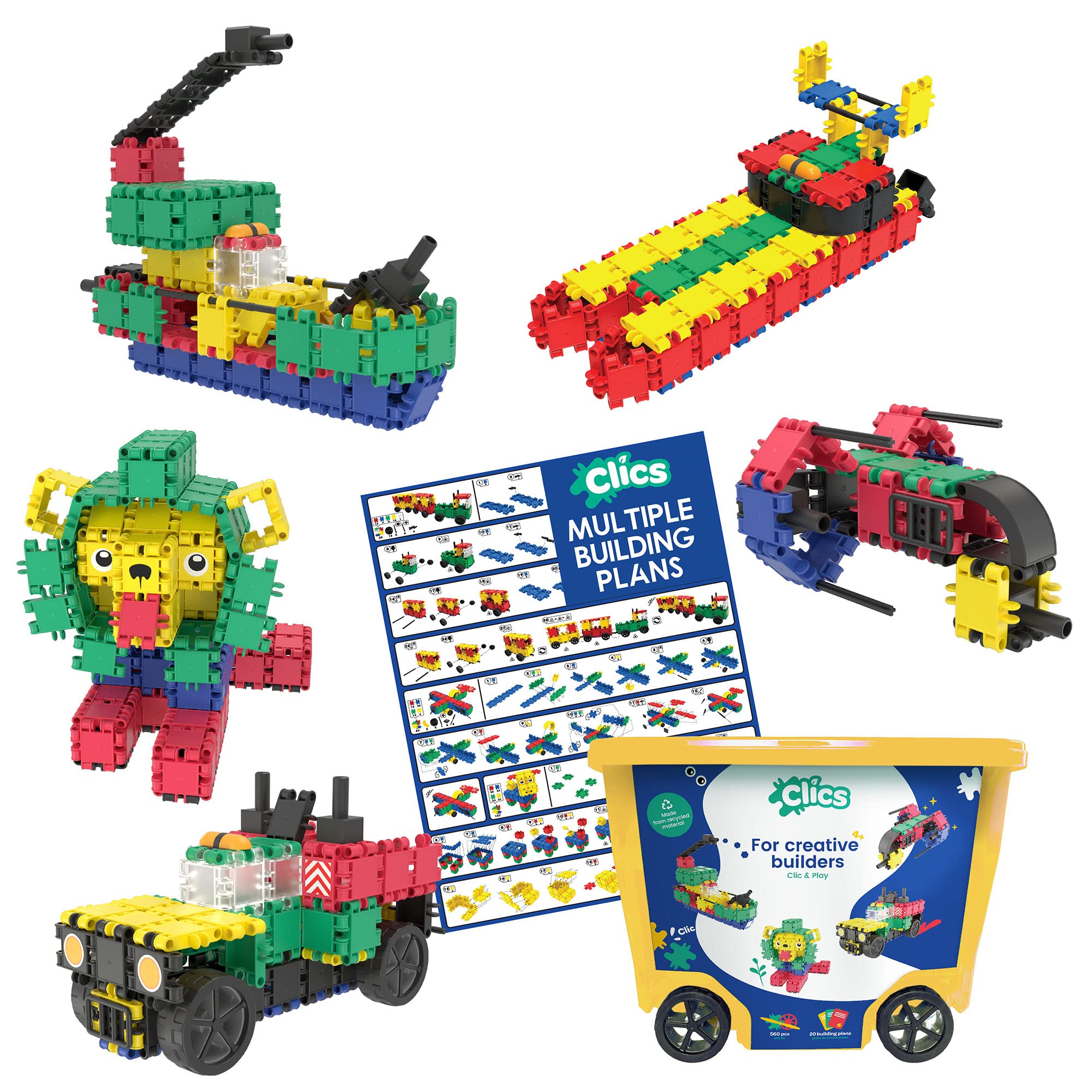 Clics Basic Set of 560 Pieces Construction Toys, Educational STEM Bloc ...