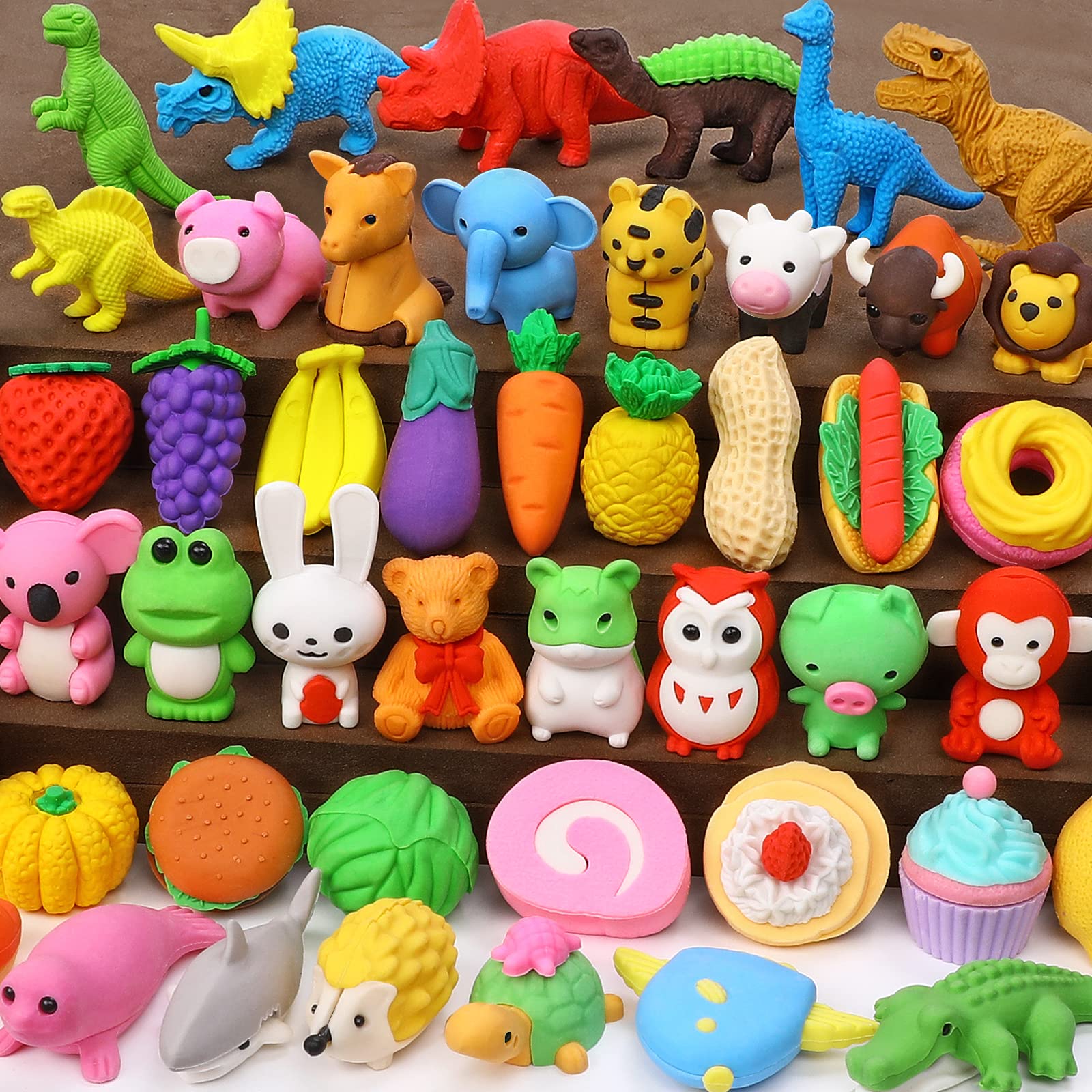 UMIKU 50 Pack Animal Erasers - 3D Mini Food, Sport & Fruit, Rubber, Cl ...