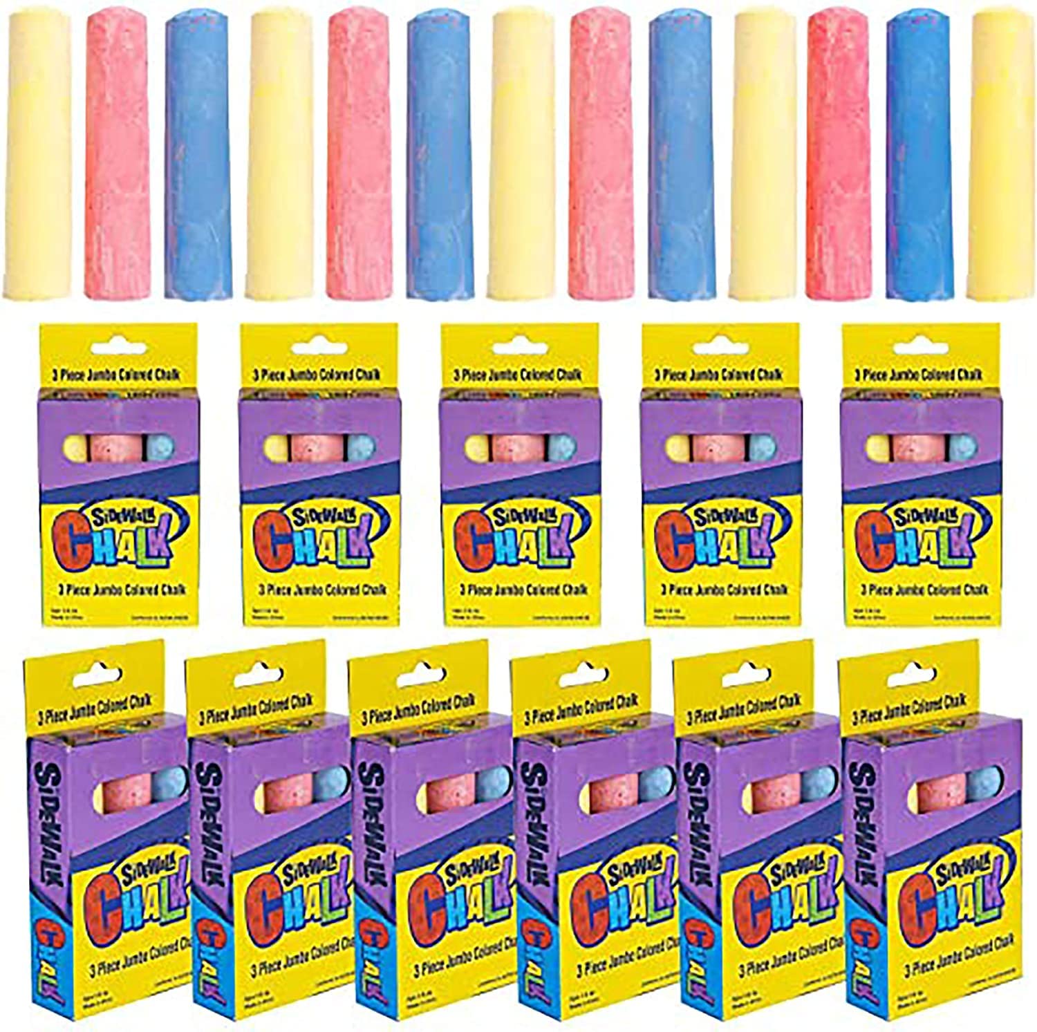 4Es Novelty Sidewalk Chalk Party Favors for Kids. 12 Boxes With 3 Jumbo ...