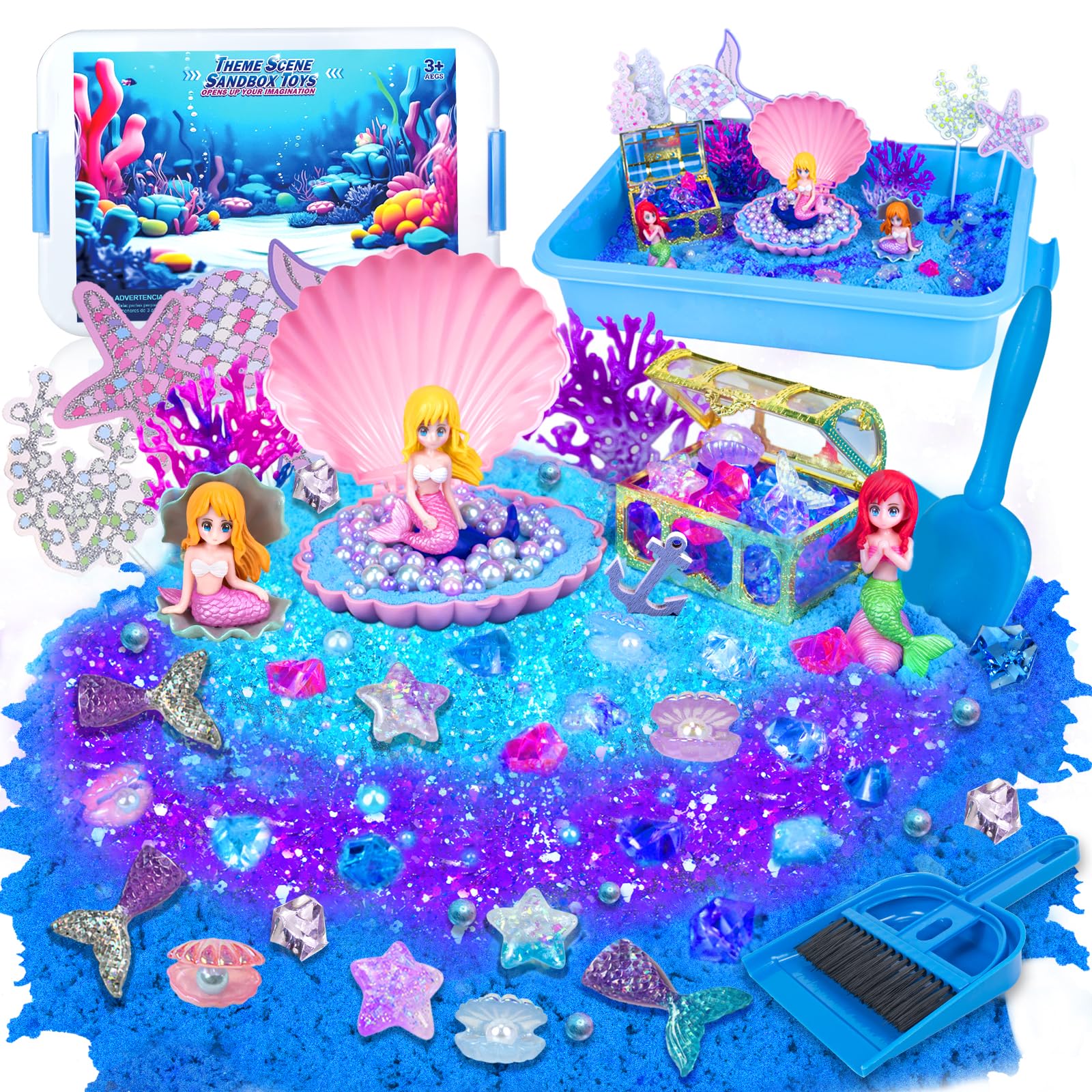 Mermaid Sensory Bin, Play Sand Art Kit with Sandbox & Accessories ...