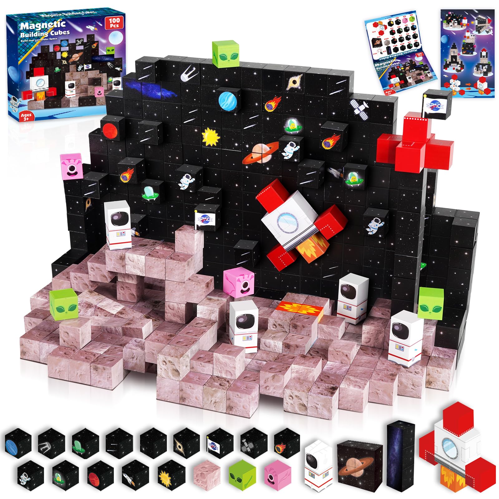 Goody King Magnetic Building Blocks Set - 100PCS Space Rocket STEM Til ...