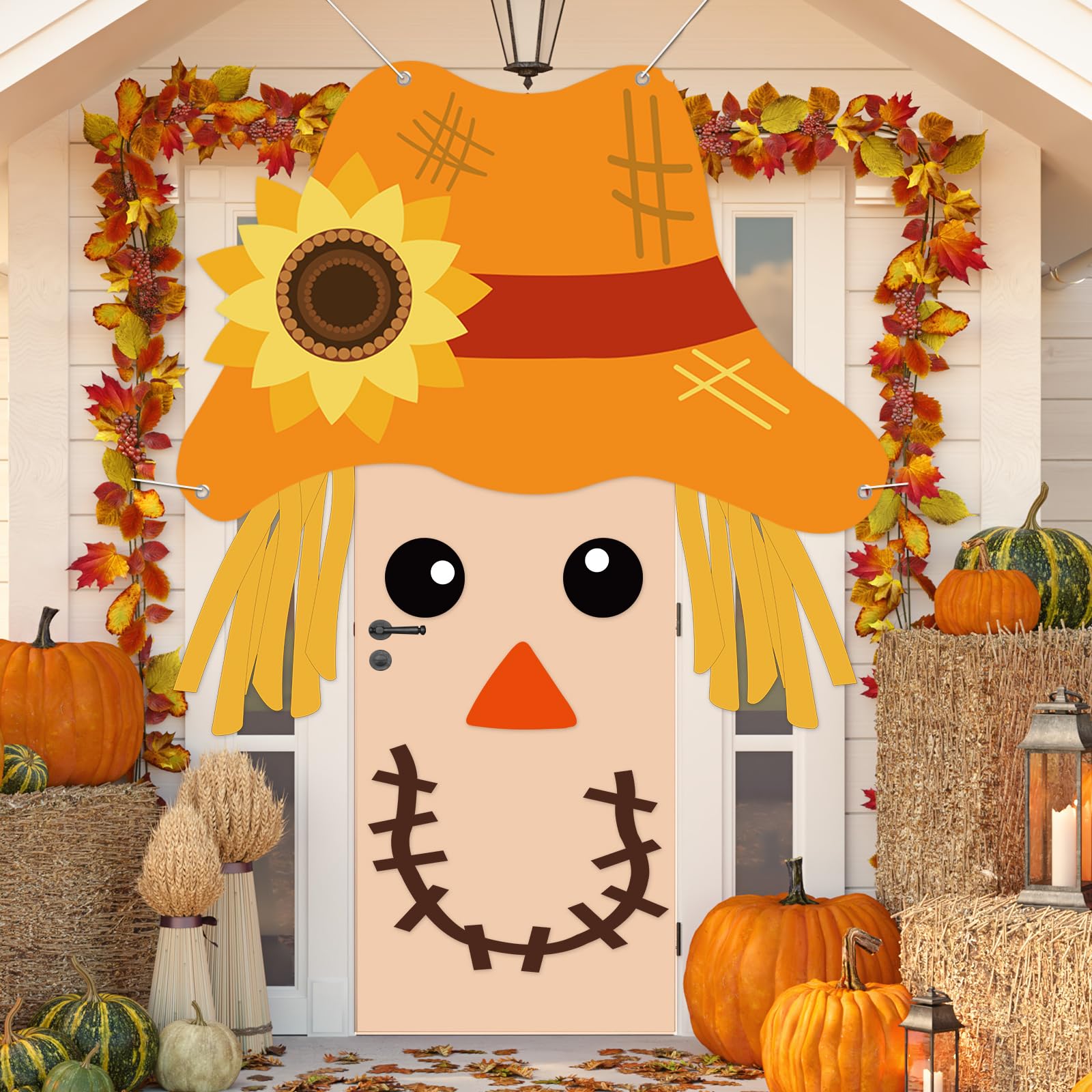 Thanksgiving Scarecrow Door Cover Fall Scarecrow Door Decoration Autumn ...