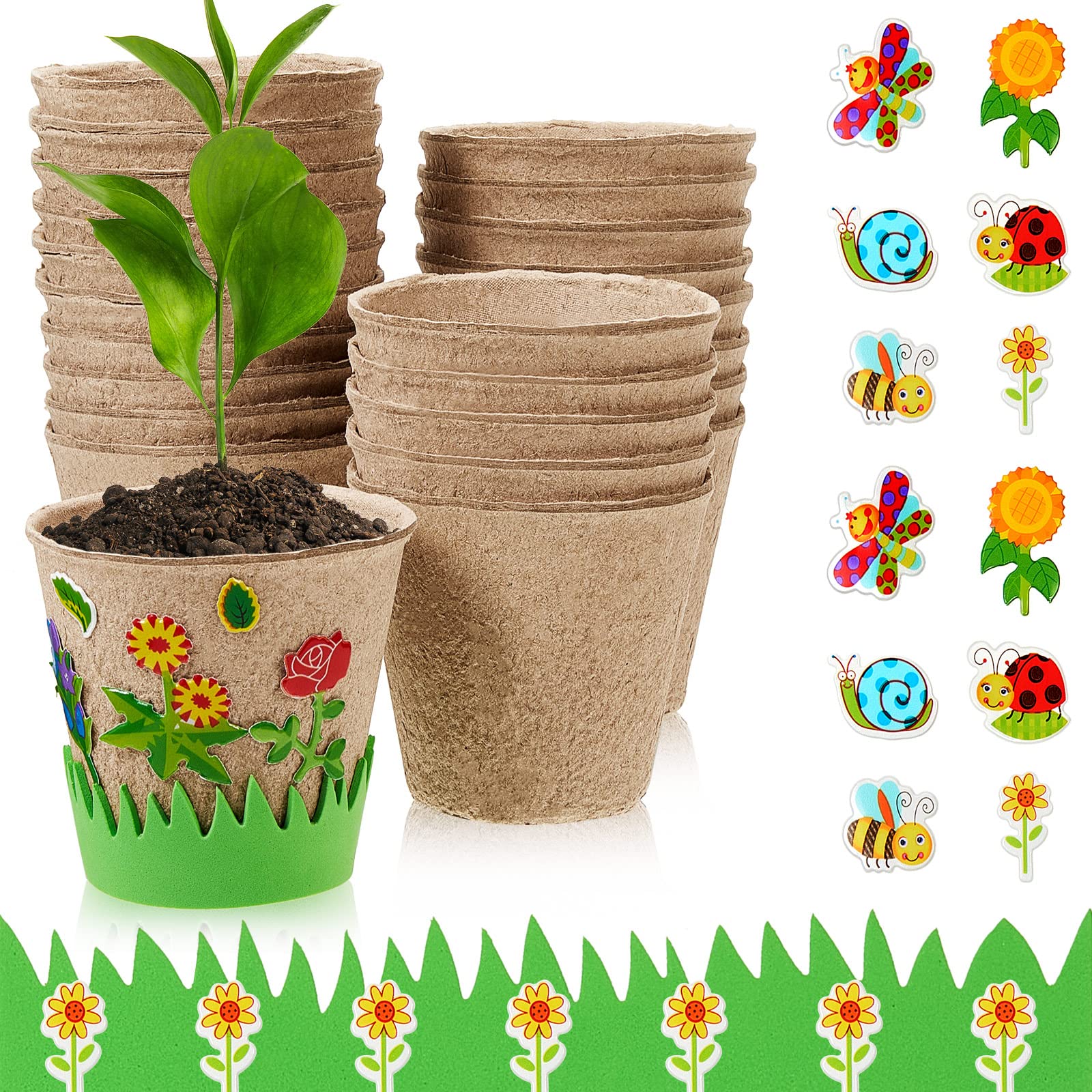Jecery 30 Set Garden Paper Pot Craft Kit Planting Kit for Kids Foam ...