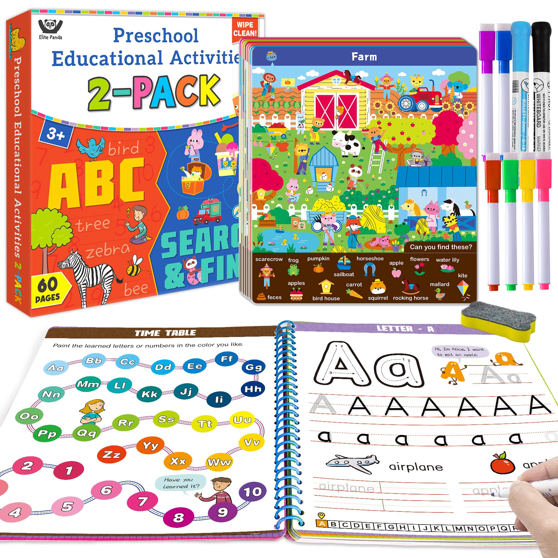 Elite Panda Preschool Learning Activities 60 Reusable Pages, (2-Pack ...