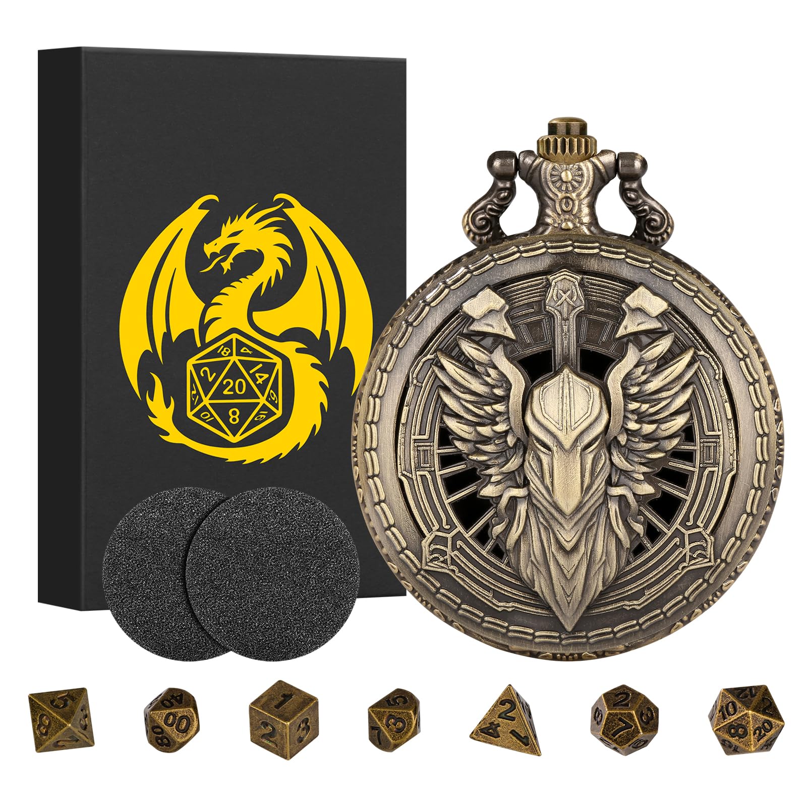 Mini DND Dice Set Steampunk Hollow Paladin Knight Warrior Pocket Watch ...