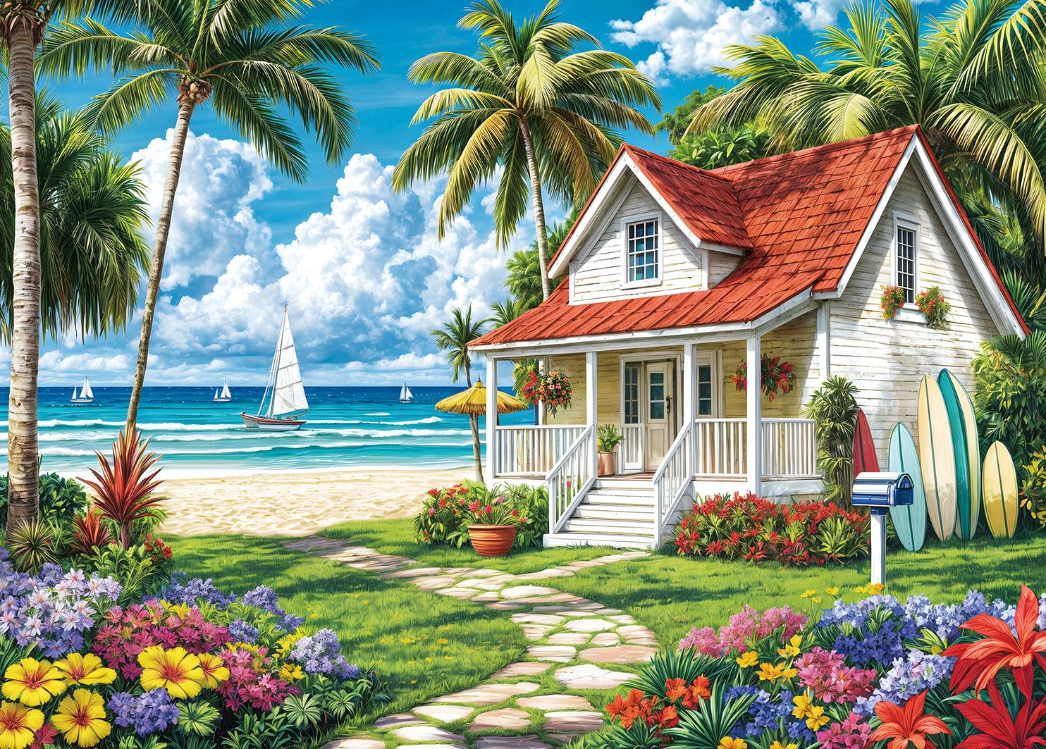 HUADADA 1000 Piece Jigsaw Puzzle - Summer Beach Vacation, Cardboard, 2 ...