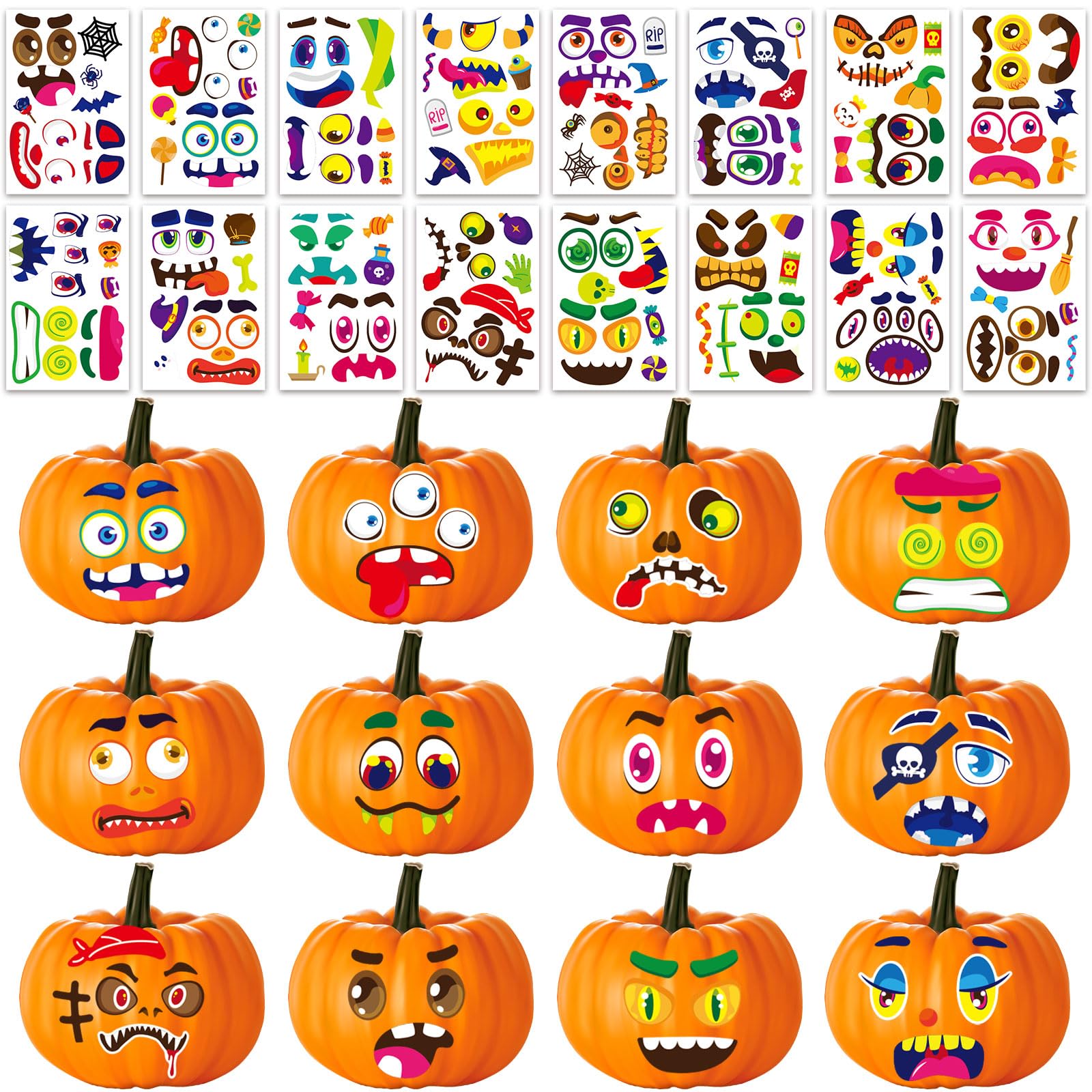 DECYOOL 96 Pieces Halloween Pumpkin Decorating Stickers Mini Pumpkin ...
