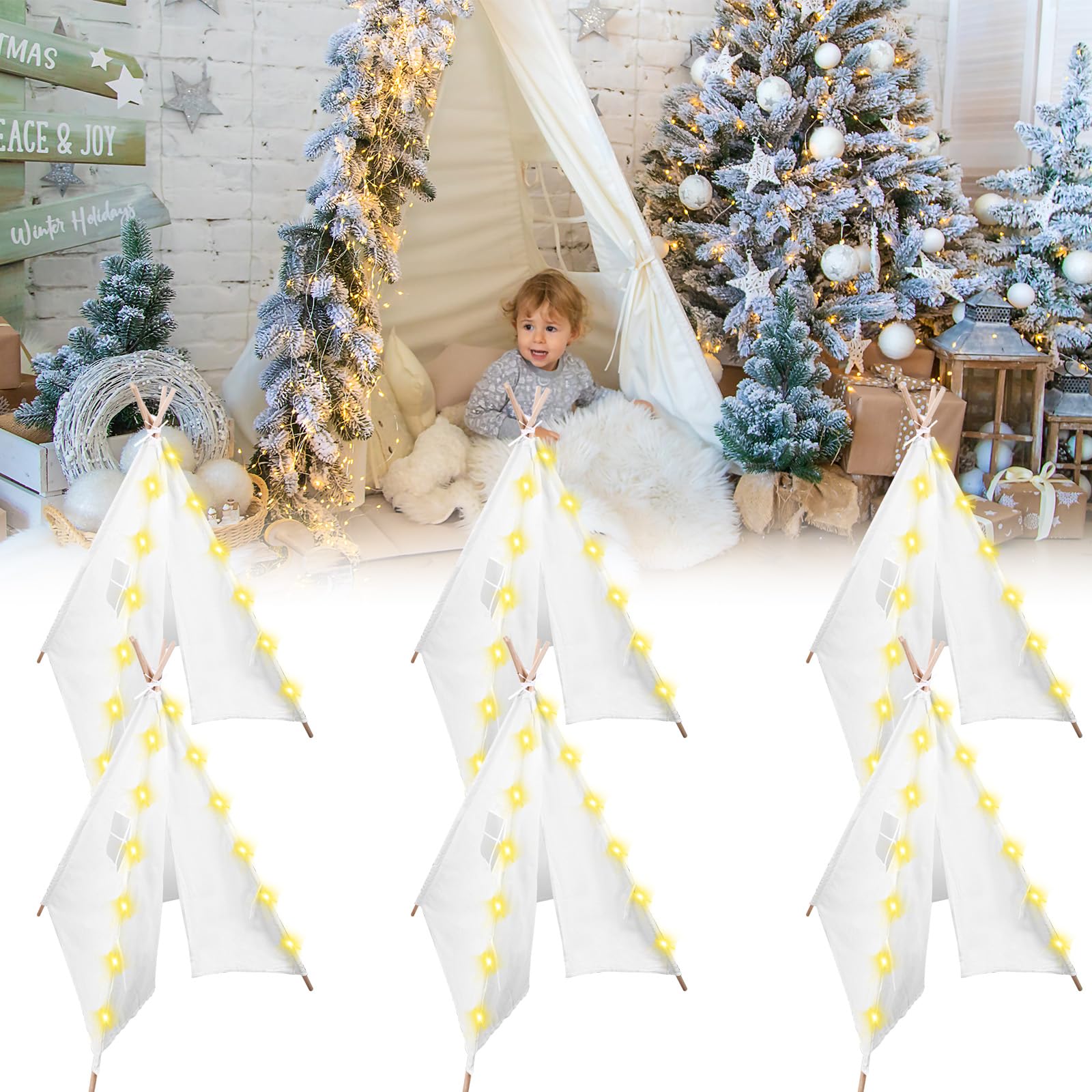 Mbjzsl 6 Packs Teepee Tent For Kids With 10Ft String Lights, Indoor Ou ...