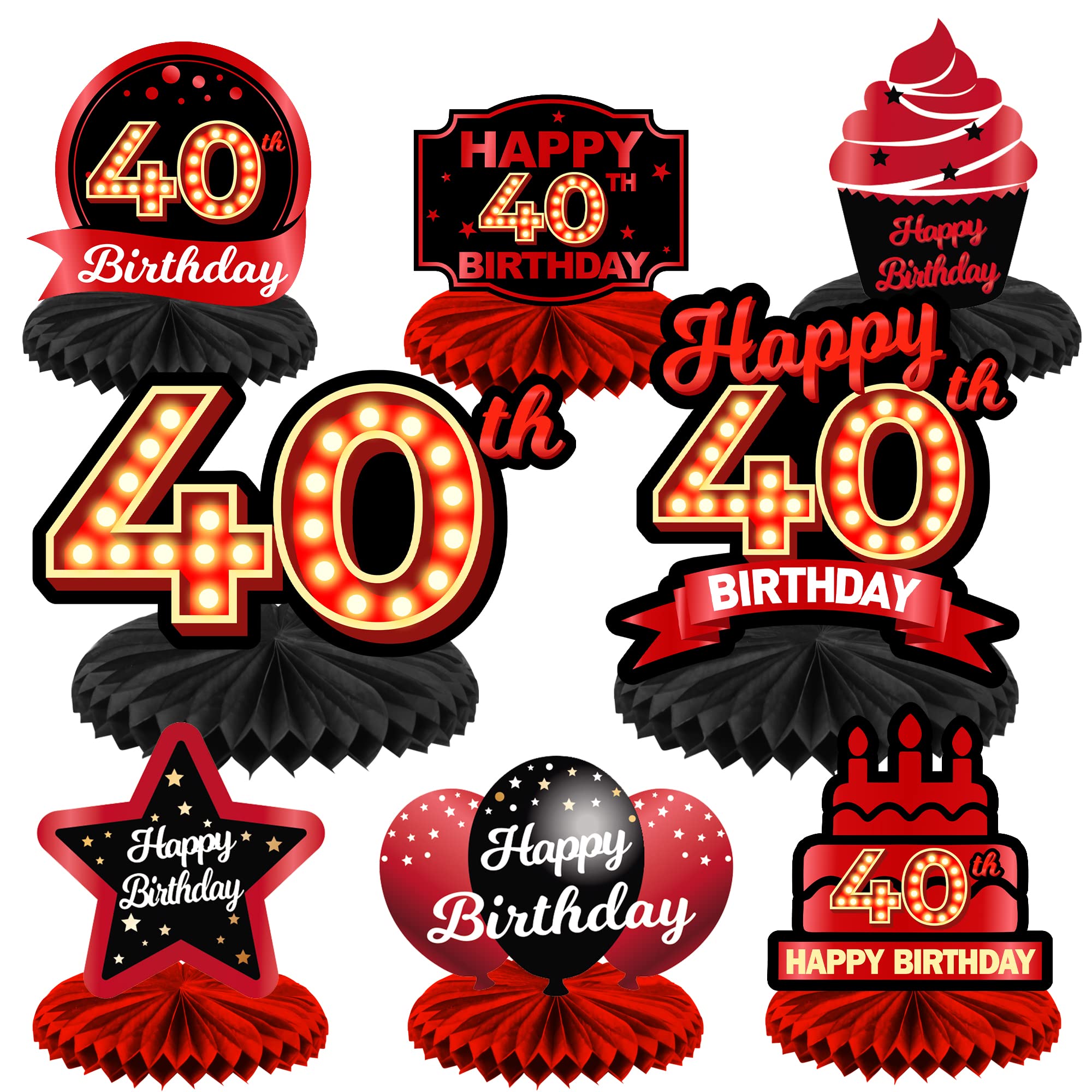 Happy 40th Birthday Red and Black Table Honeycomb Centerpieces Balloons ...