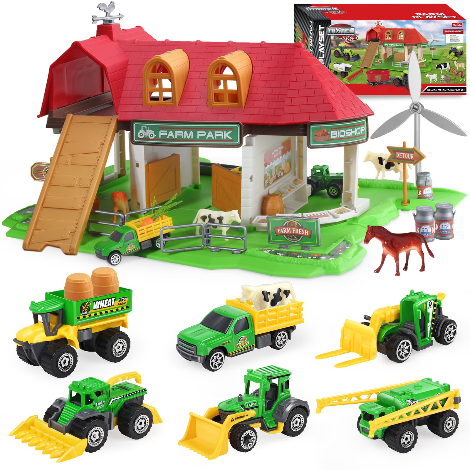 Oriate Toy Barn House with Tractor & Animal Farm, 1 64 Diecast Tractors ...