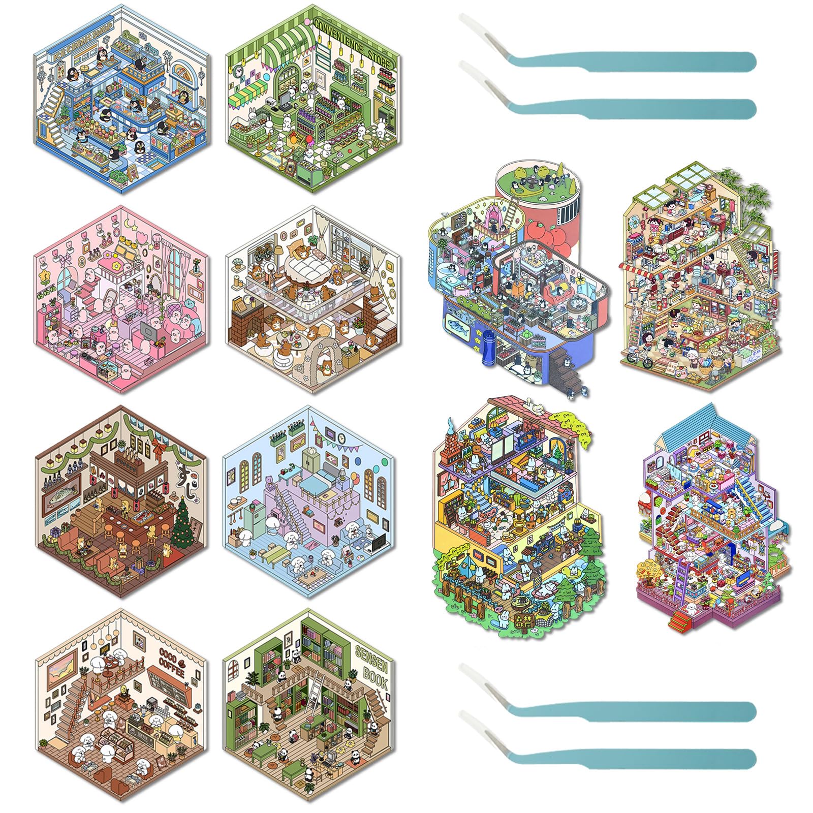 DIY 3D Sticker Scene, 12 Sets Fun DIY 3D House Stickers, Make Your Own ...