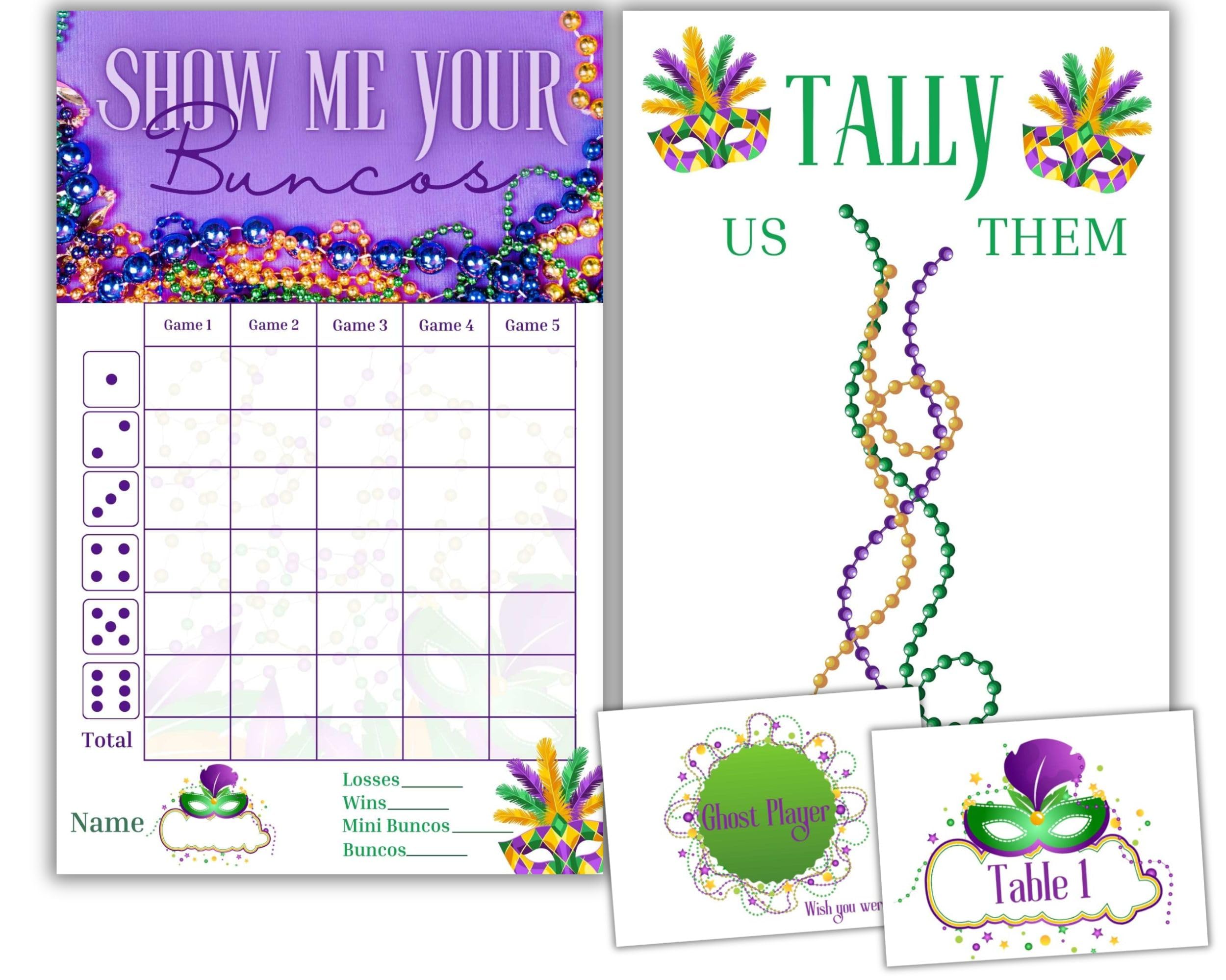 Mardi Gras Bunco Theme Set - Bunco Score Sheets - Masquerade Themed Bu ...