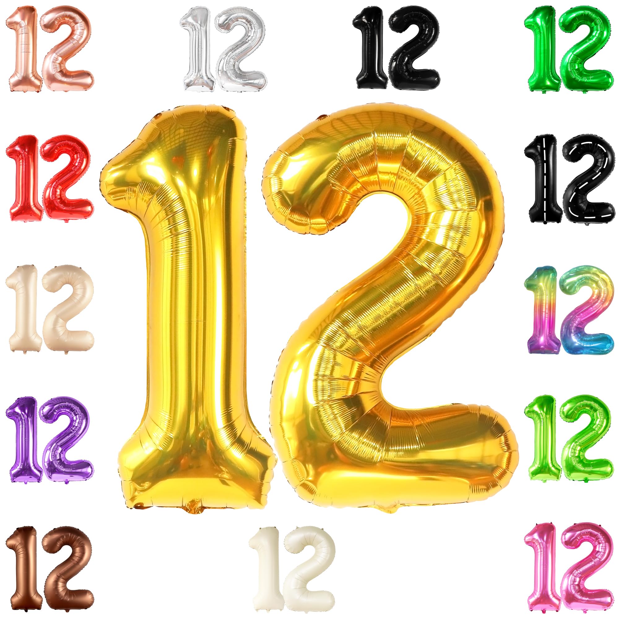 Katchon, Big Gold 12 Balloon Number - 40 Inch | 12 Number Balloons ...