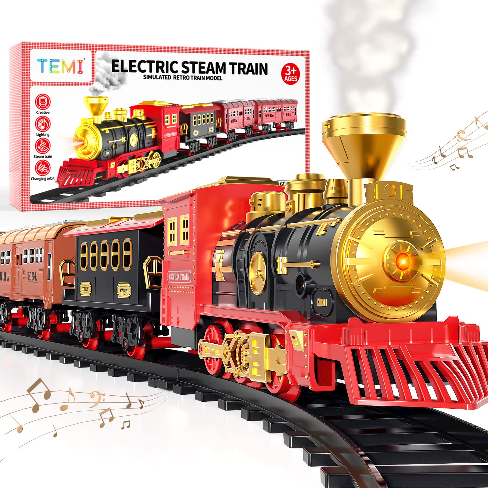 Temi Train Set For Kids Toddlers 3-5, Train With Steam Engine, Cargo ...