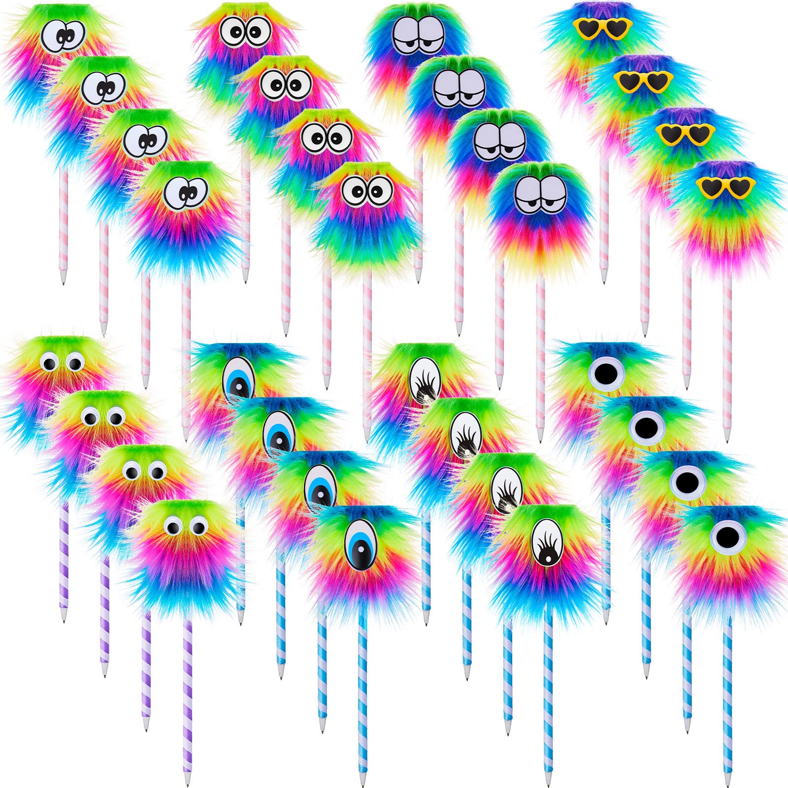 32 Pieces Rainbow Fluffy Monster Pens Cute Fun Pen for Monster Party ...