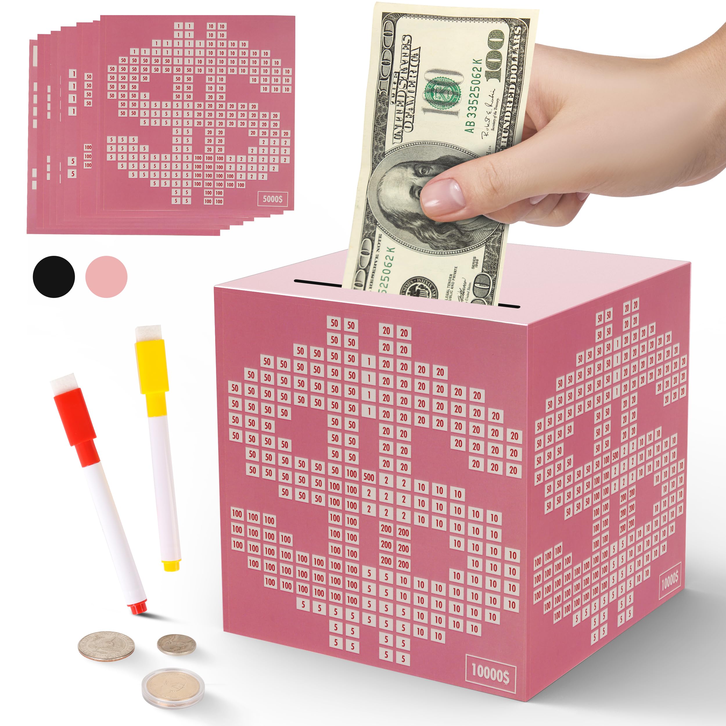 Primo Lines Pink Piggy Bank For Girl,10000 Savings Challenge Box, Mone ...
