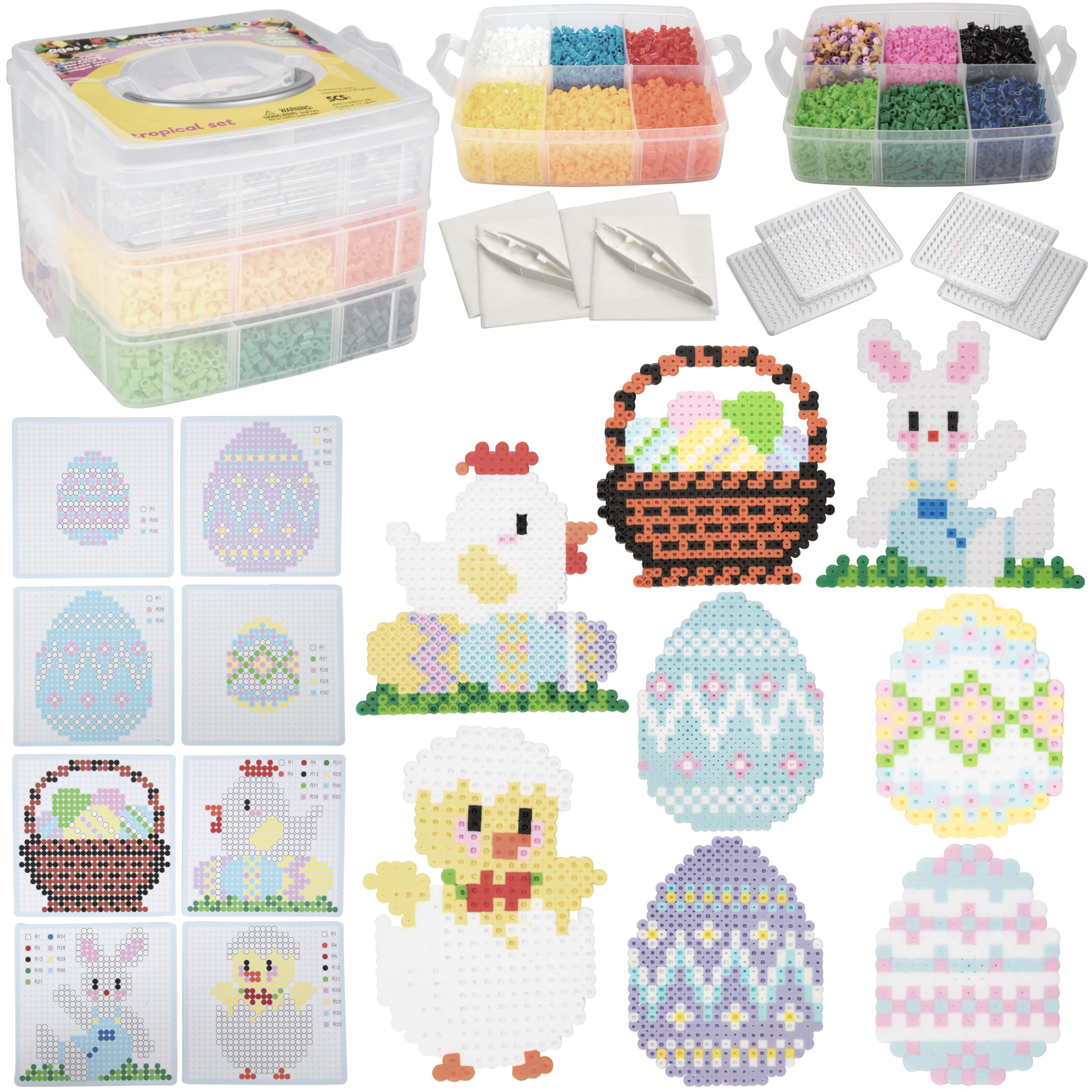 Easter Fuse Bead Kit, 8,000 Pieces (12 Colors)- 8 Unique Bunny & Egg ...