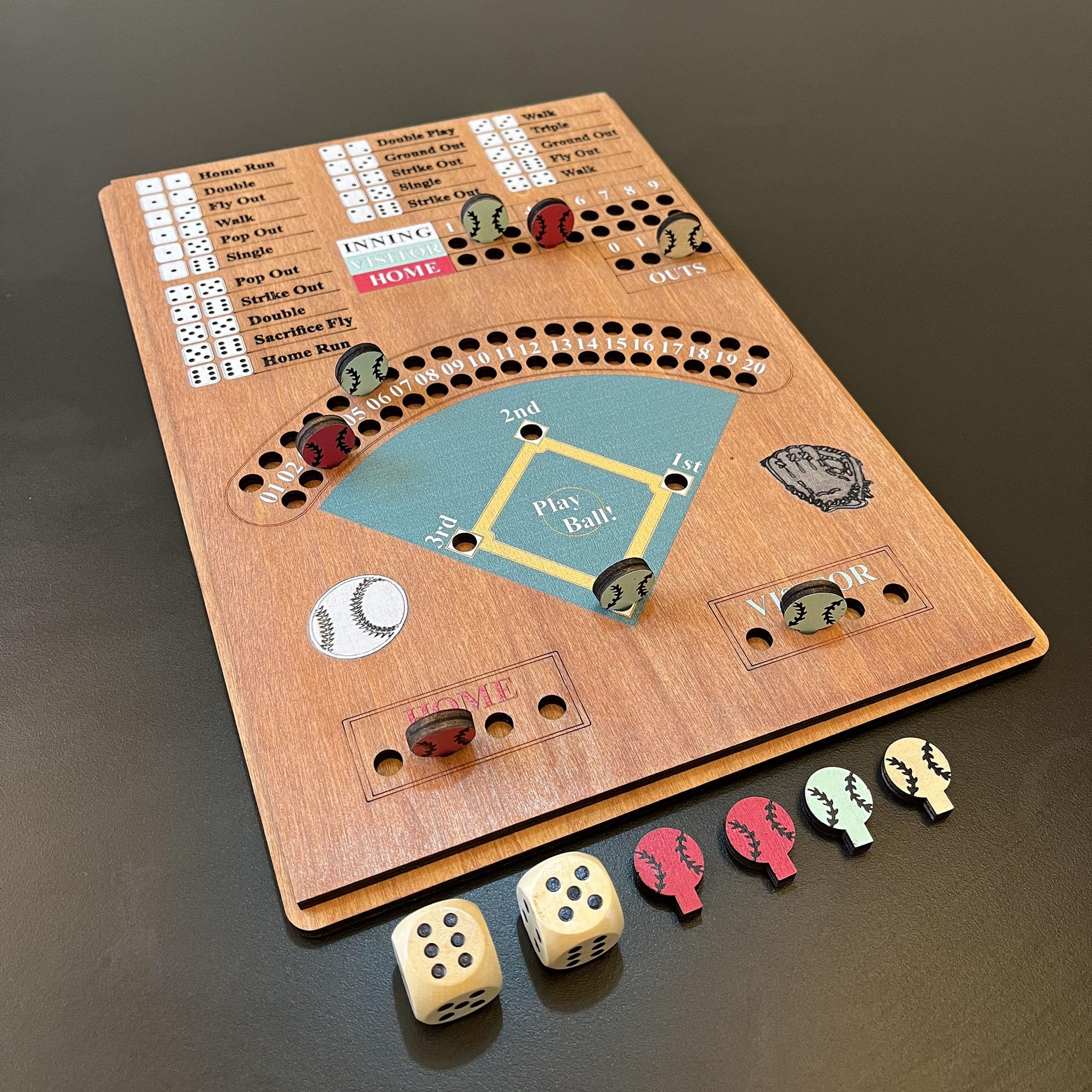 CBLKUS Baseball Dice Board Game Fun Board Game with Dice Wooden Baseba ...