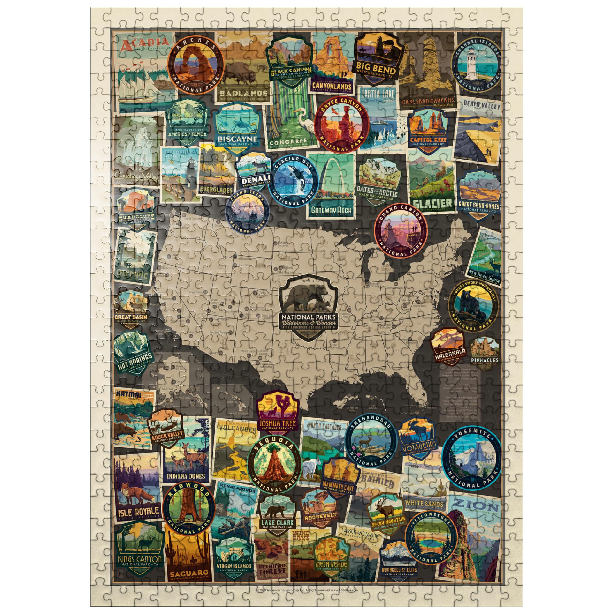 MyPuzzle 63 American National Parks: Collage Map Vintage Poster - enha ...