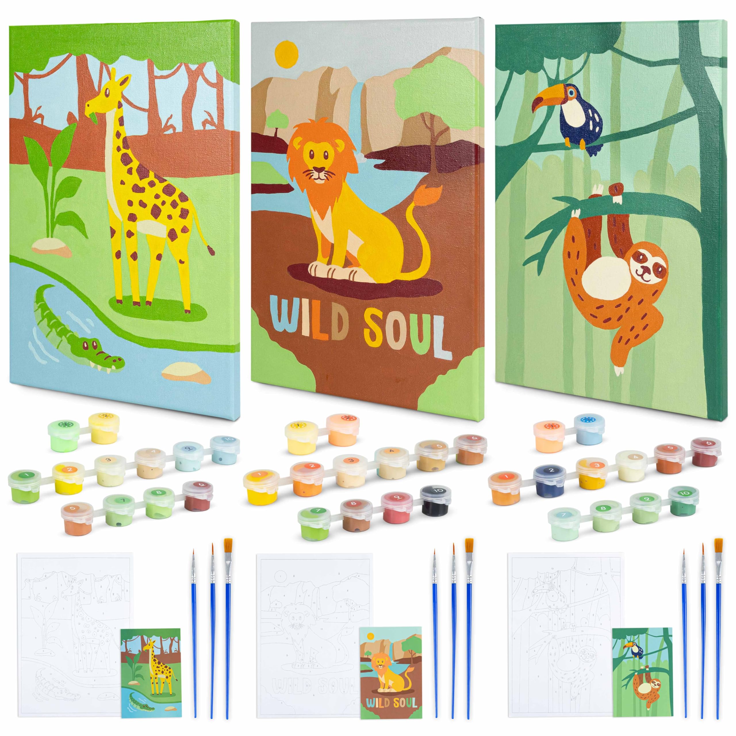 Bonnyco Paint By Numbers Kit For Kids Animals Pack 3 Canvas Paint By N ...