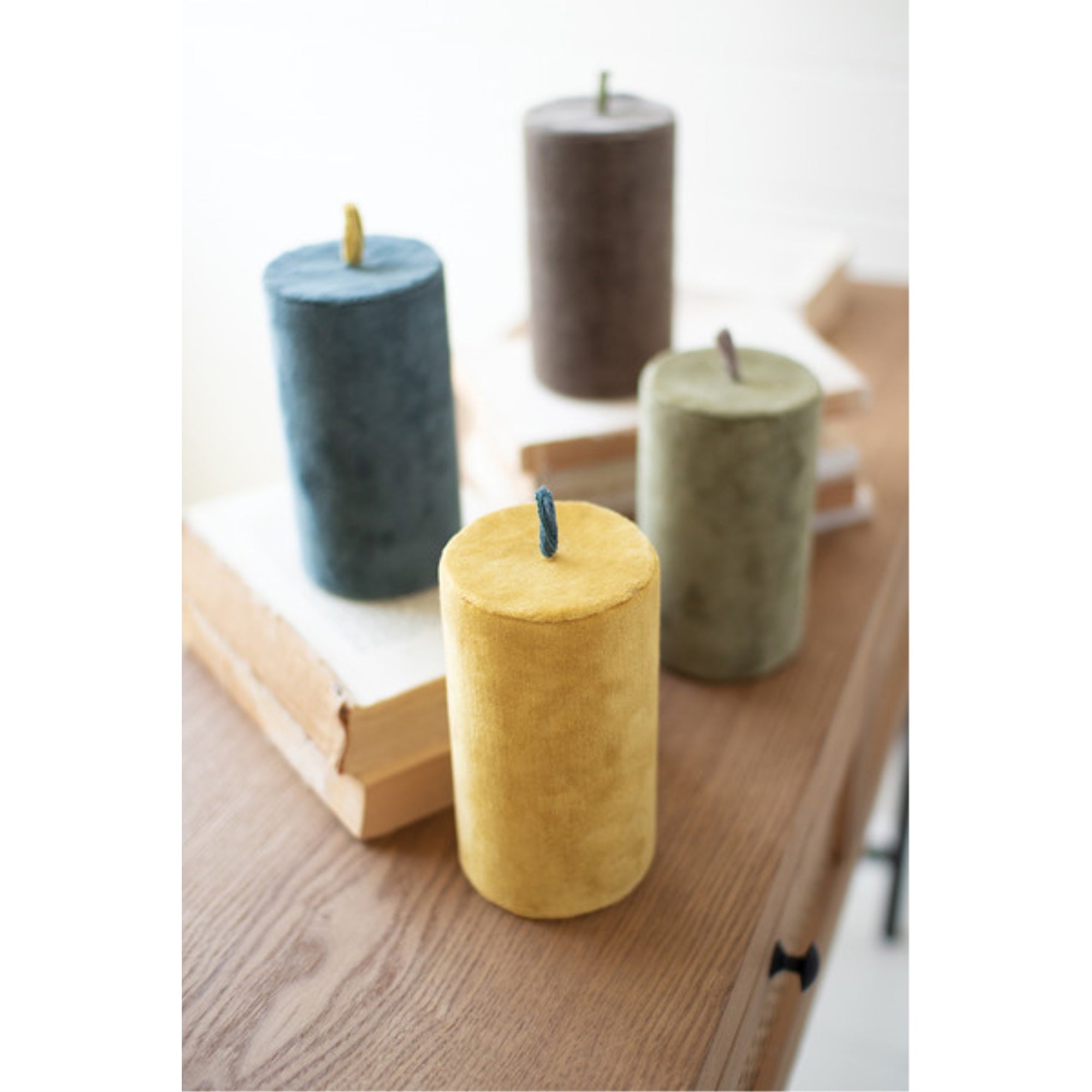 SET OF FOUR FAUX VELVET CANDLES - ONE EACH COLOR – Toytooth