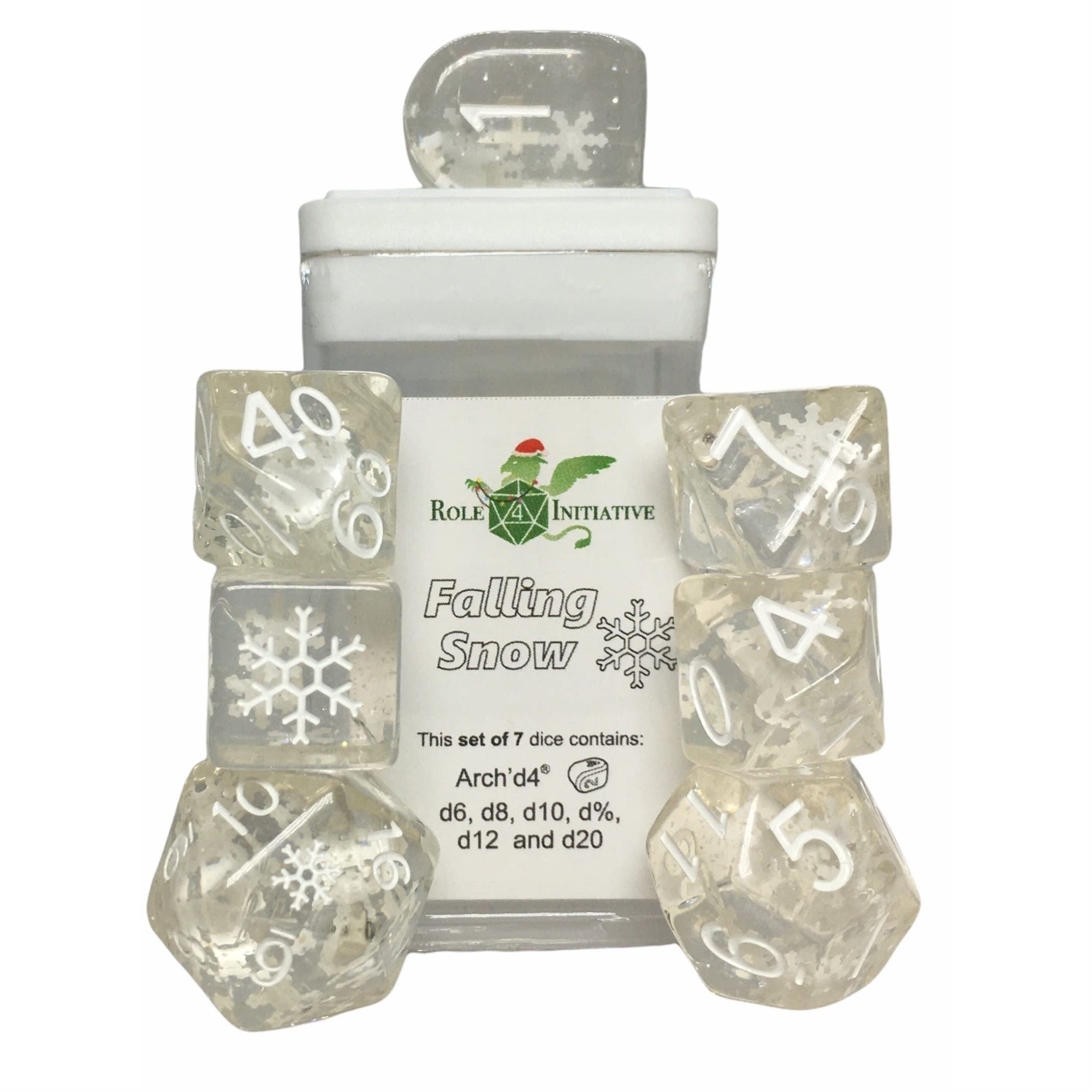 Happy Holi-Dice: Diffusion Falling Snow - Set Of 7 Game Dice W/ Arch'D ...